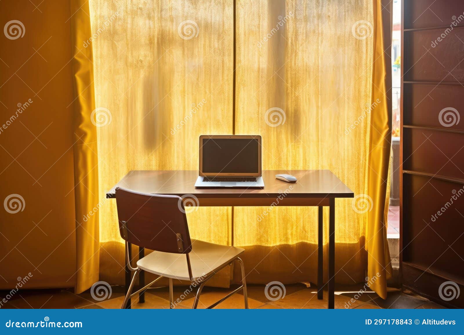 Sunlit Empty Study Booth with a Laptop on Table Stock Image - Image of ...