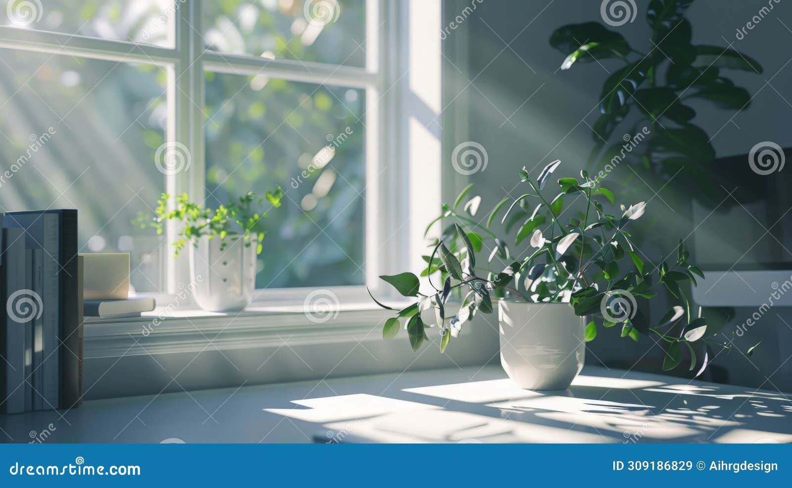 Sunlit Home Office with Plants and Computer on Desk Stock Illustration ...