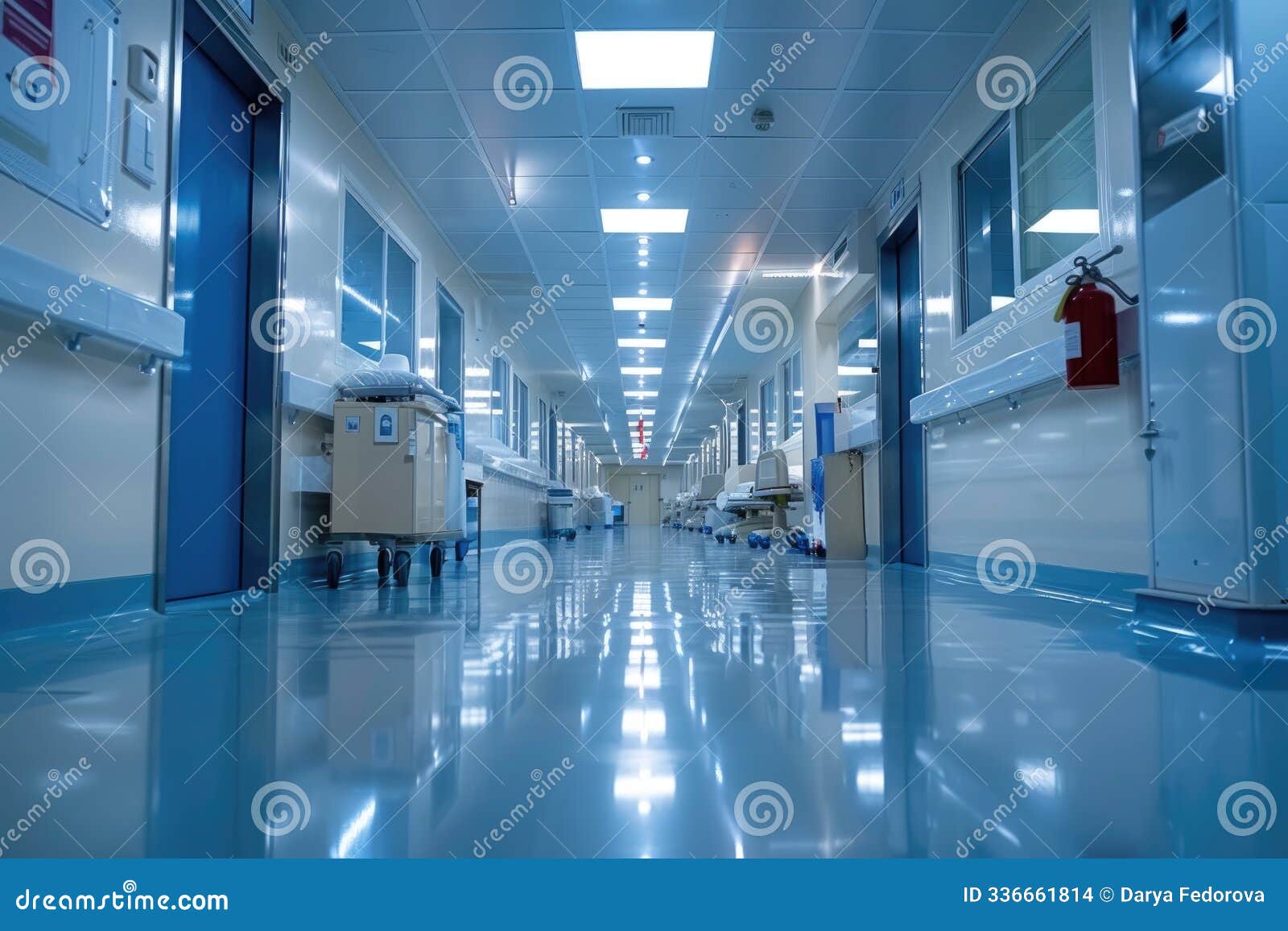 Sunlit Hospital Corridor with Windows, Clean Floors, and Modern Design ...
