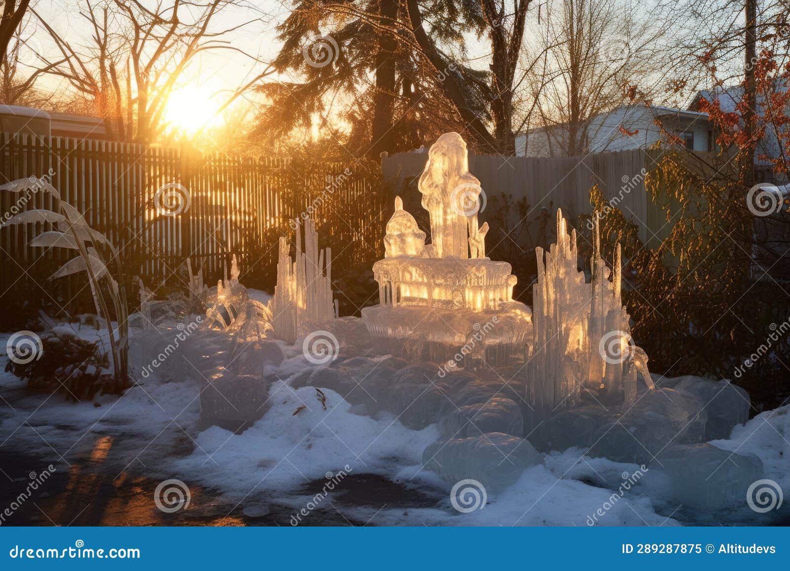 Sunlit Ice Sculpture Garden with Melting Features Stock Image - Image ...