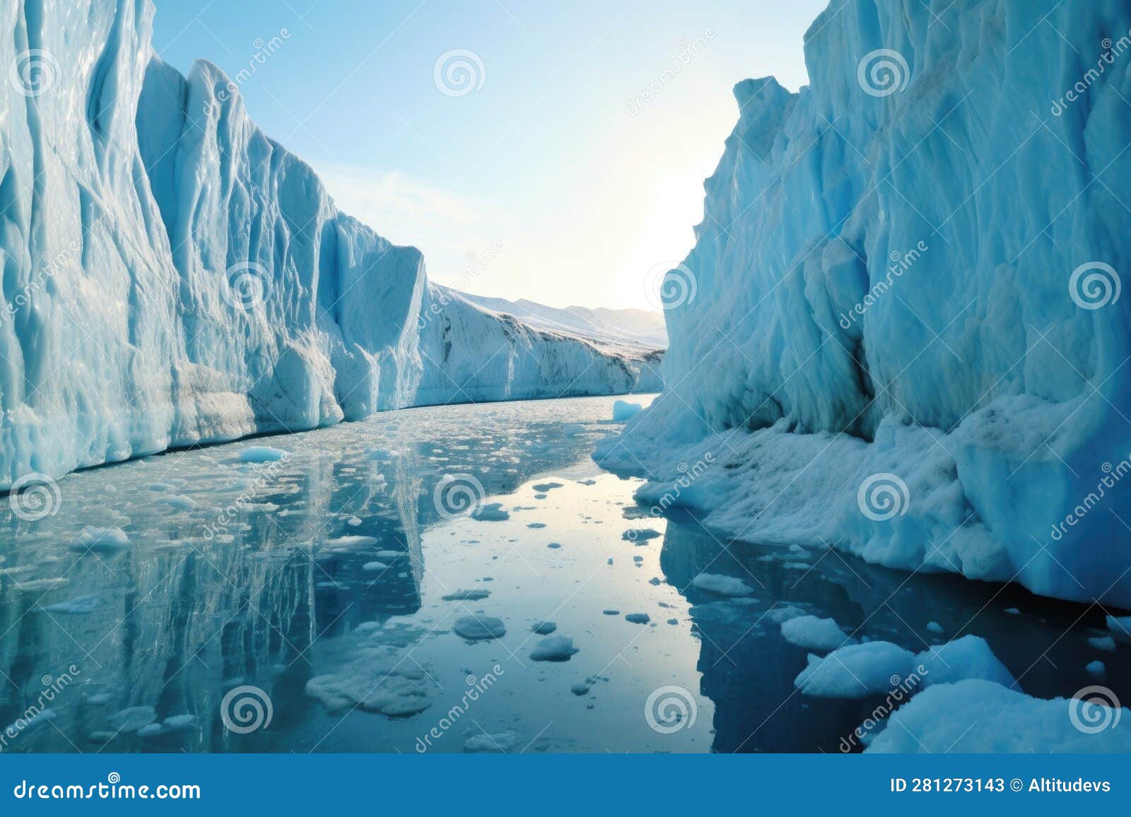 Sunlit Ice Sheet Breaking Off a Glacier Stock Illustration ...
