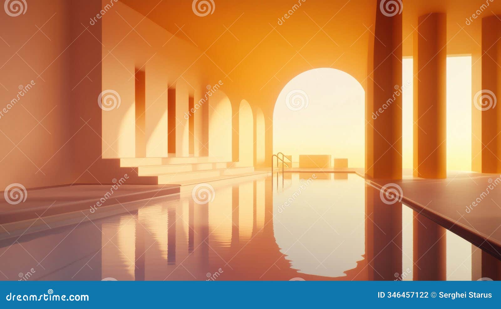 Sunlit Indoor Pool with Arched Architecture and Serene Reflections, AI ...