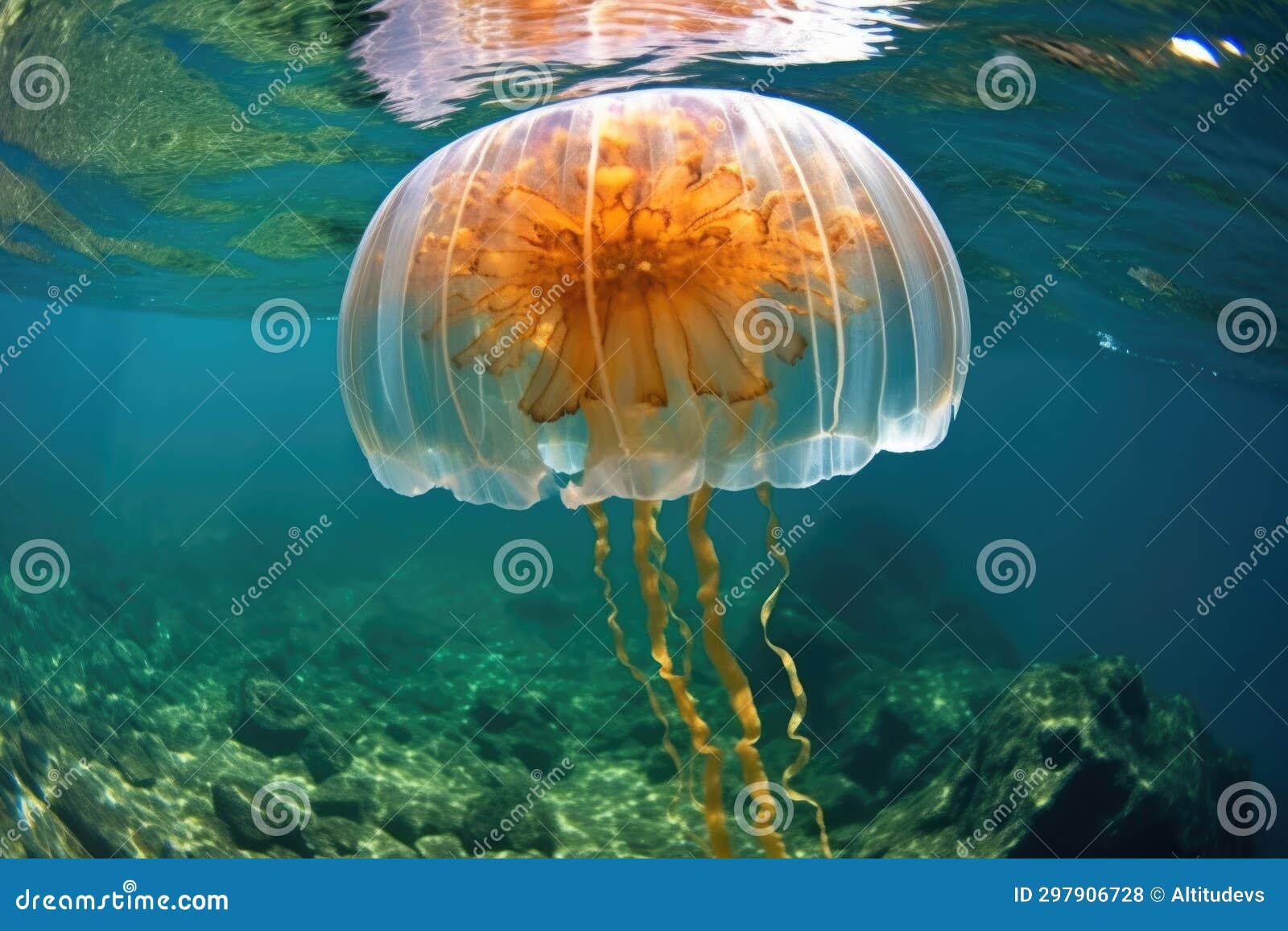 Sunlit Jellyfish in Clear Water Revealing Its Texture Stock ...