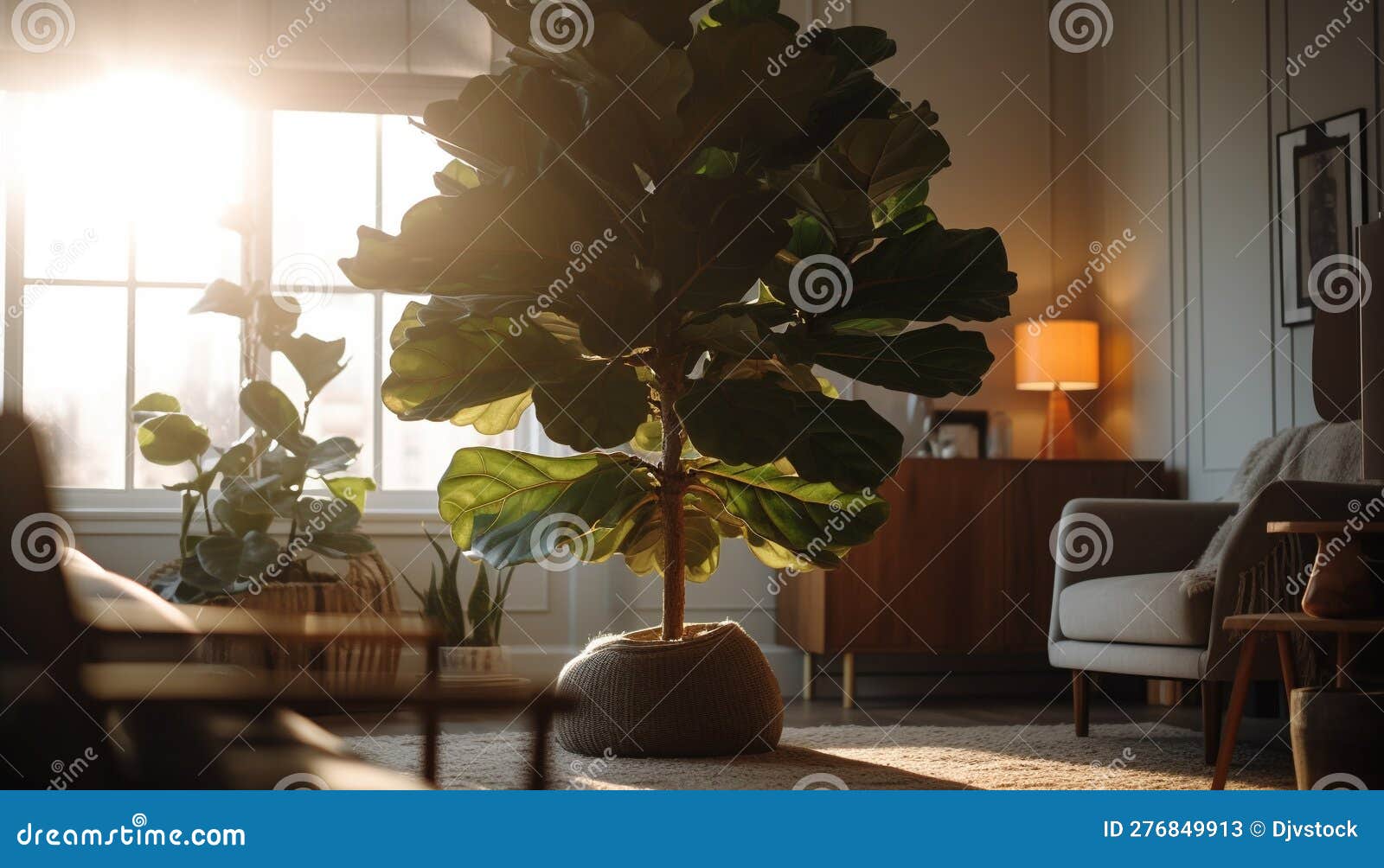 Sunlit Living Room with Modern Decor Elegance Generated by AI Stock ...
