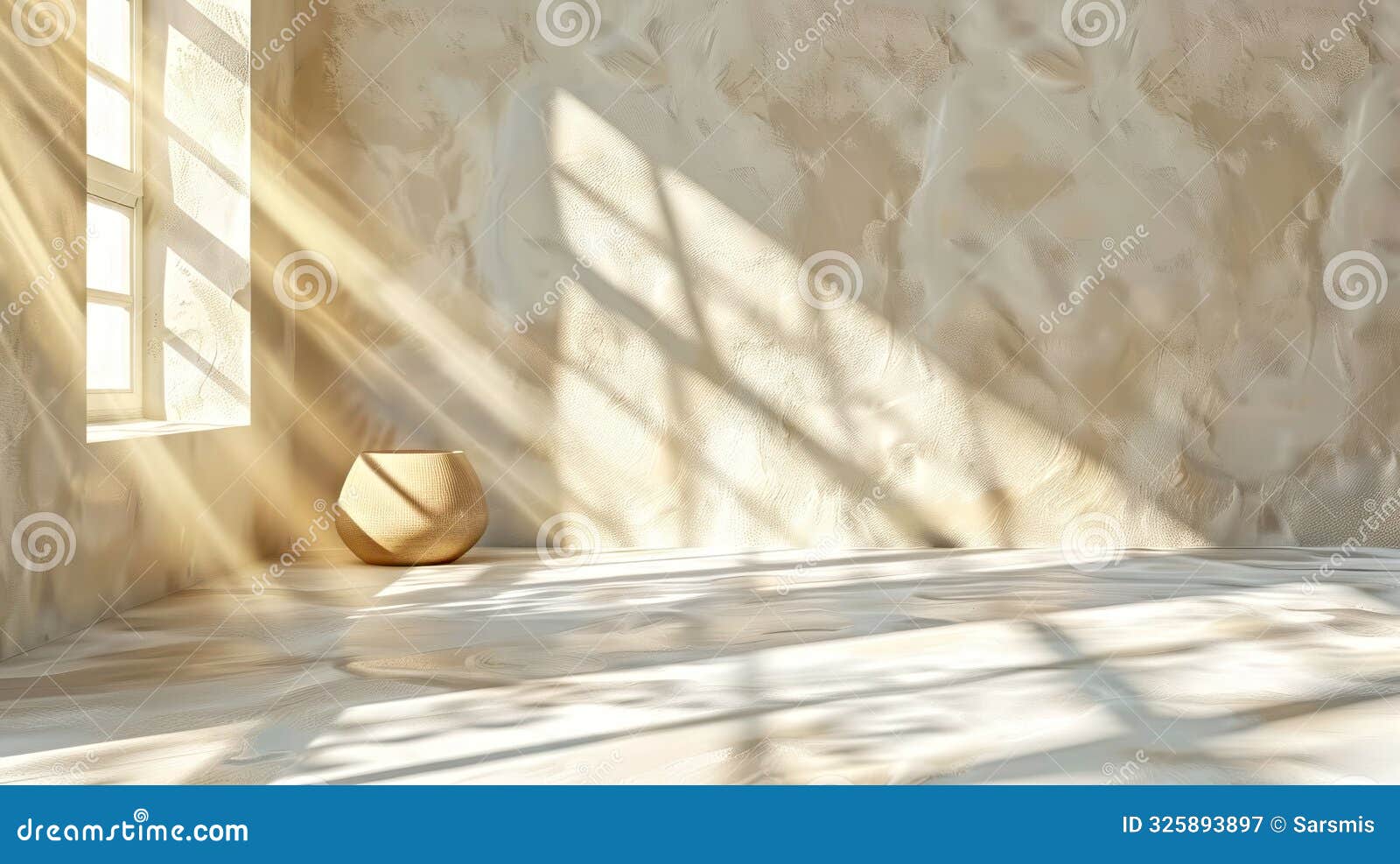 Sunlit Minimalist Room With Concrete Floor And White Walls Stock ...
