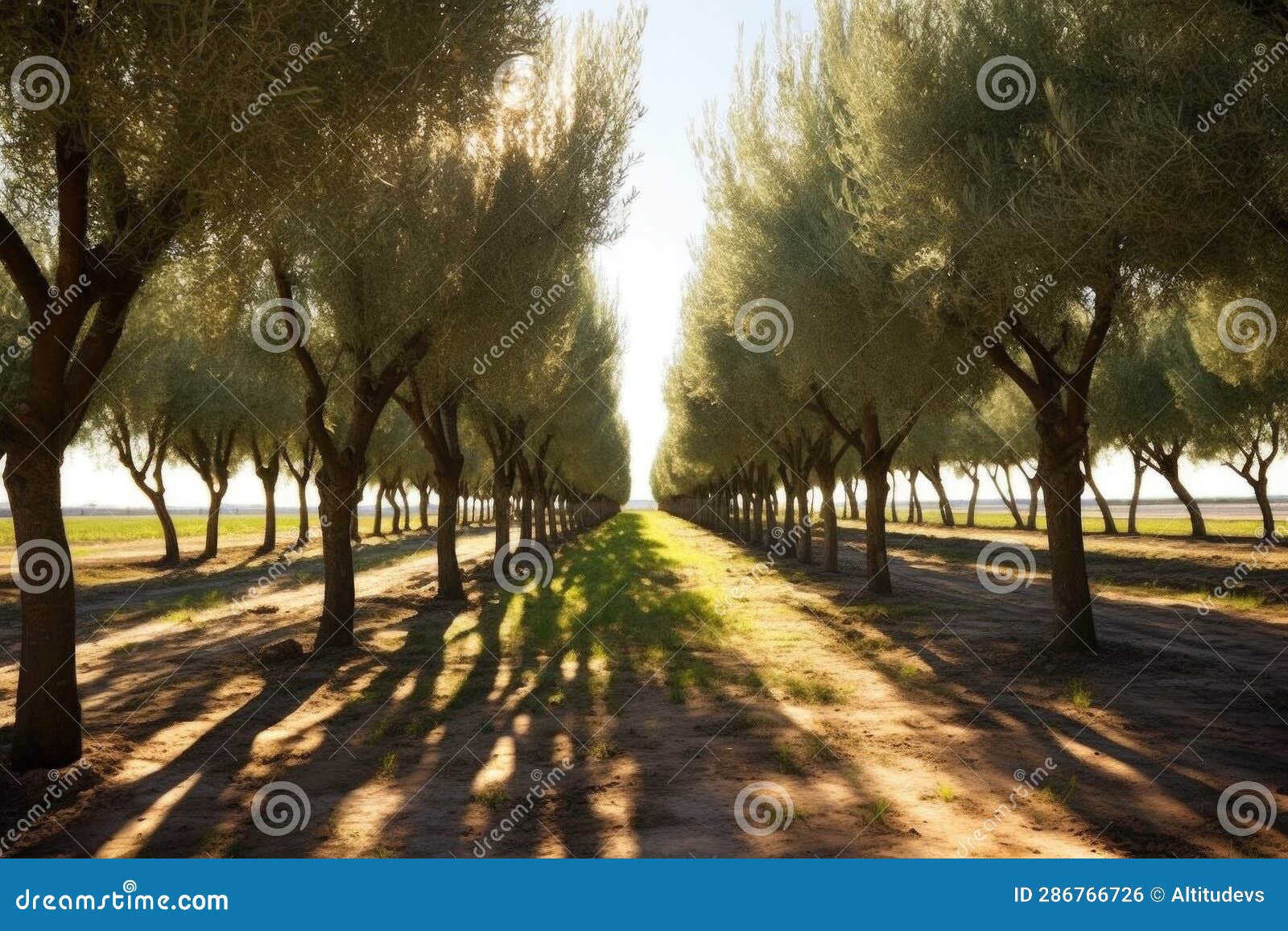 Sunlit Olive Trees Aligned in Perfect Rows Stock Photo - Image of ...