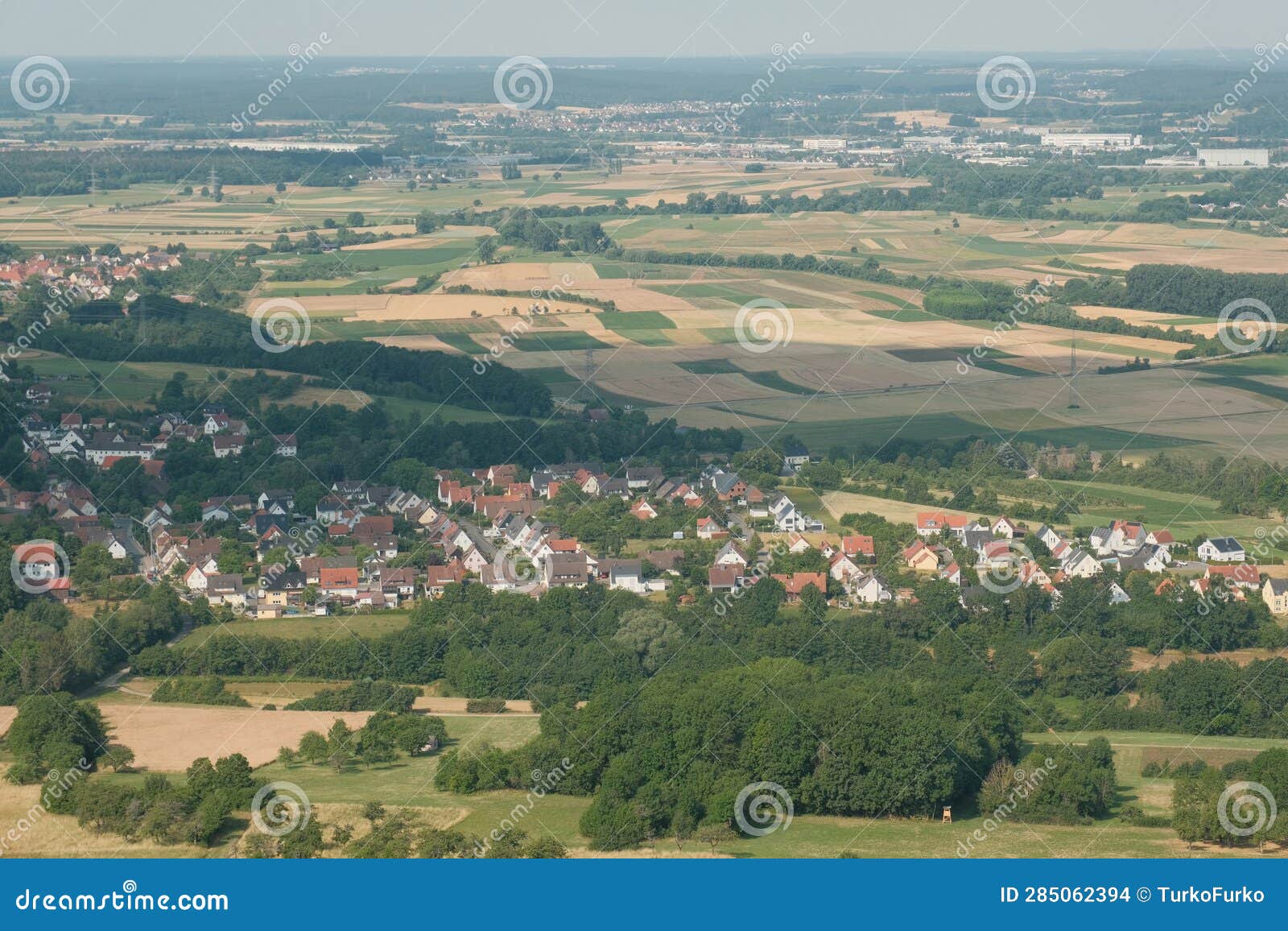 Sunlit Overhead View of German Town and Land Stock Photo - Image of ...