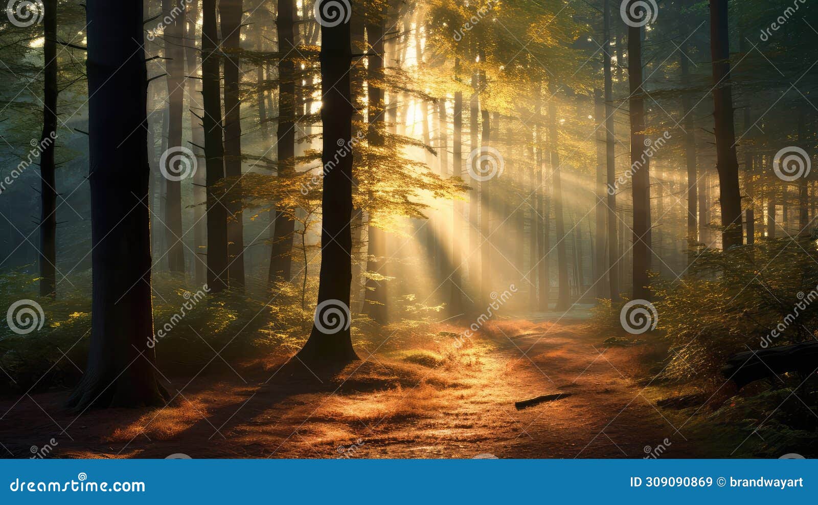 Sunlit Path through Forest stock illustration. Illustration of canopy ...