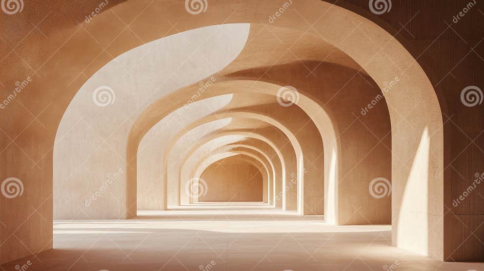 Sunlit Pathway of Arches: a Geometric Architectural Perspective Stock Illustration ...