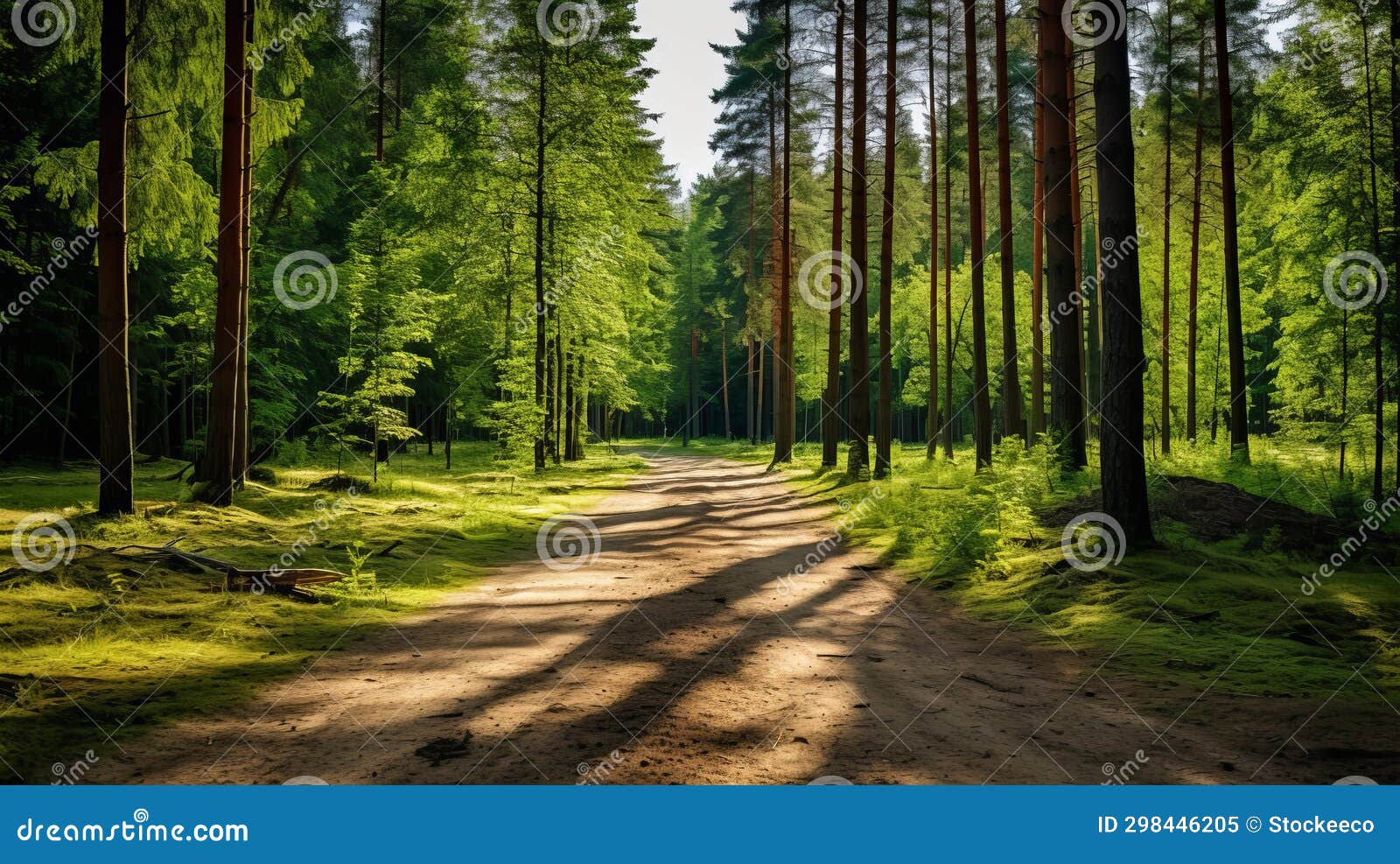 Sunlit Pathway through Pine Trees: a Captivating Uhd Image Stock ...