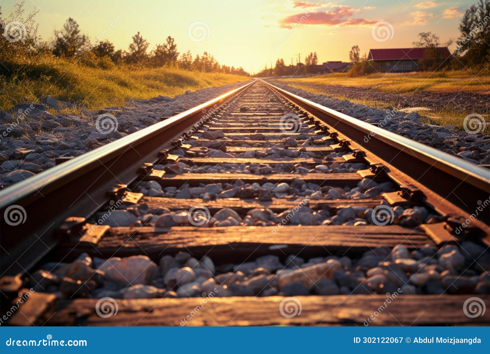 Sunlit Railway Track with Ballast Gravel, a Scenic Railroad Landscape ... Sunlit Railway Track with Ballast Gravel, a Scenic Railroad Landscape ...
