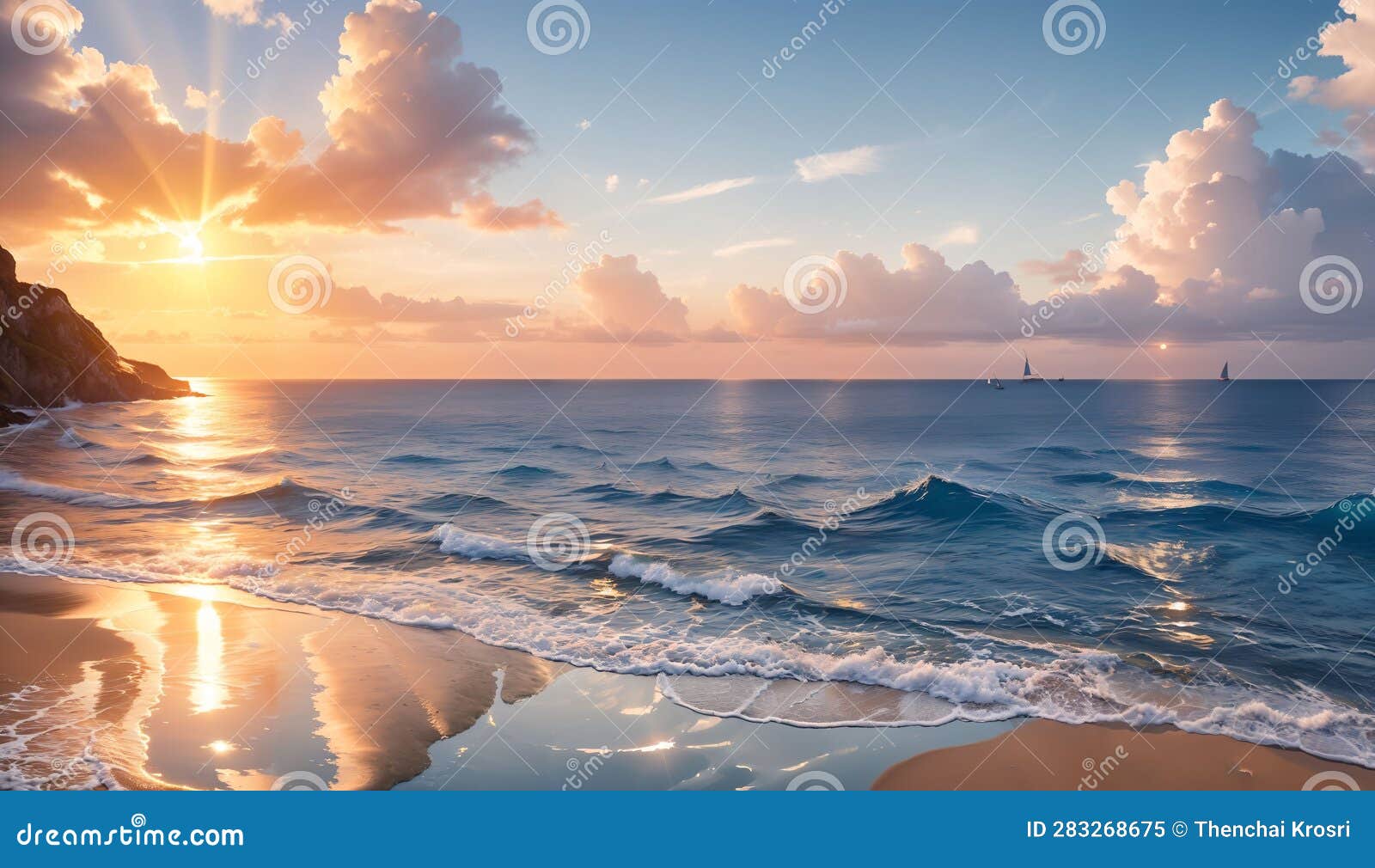 Sunlit Reflections of Serenity Stock Illustration - Illustration of ...