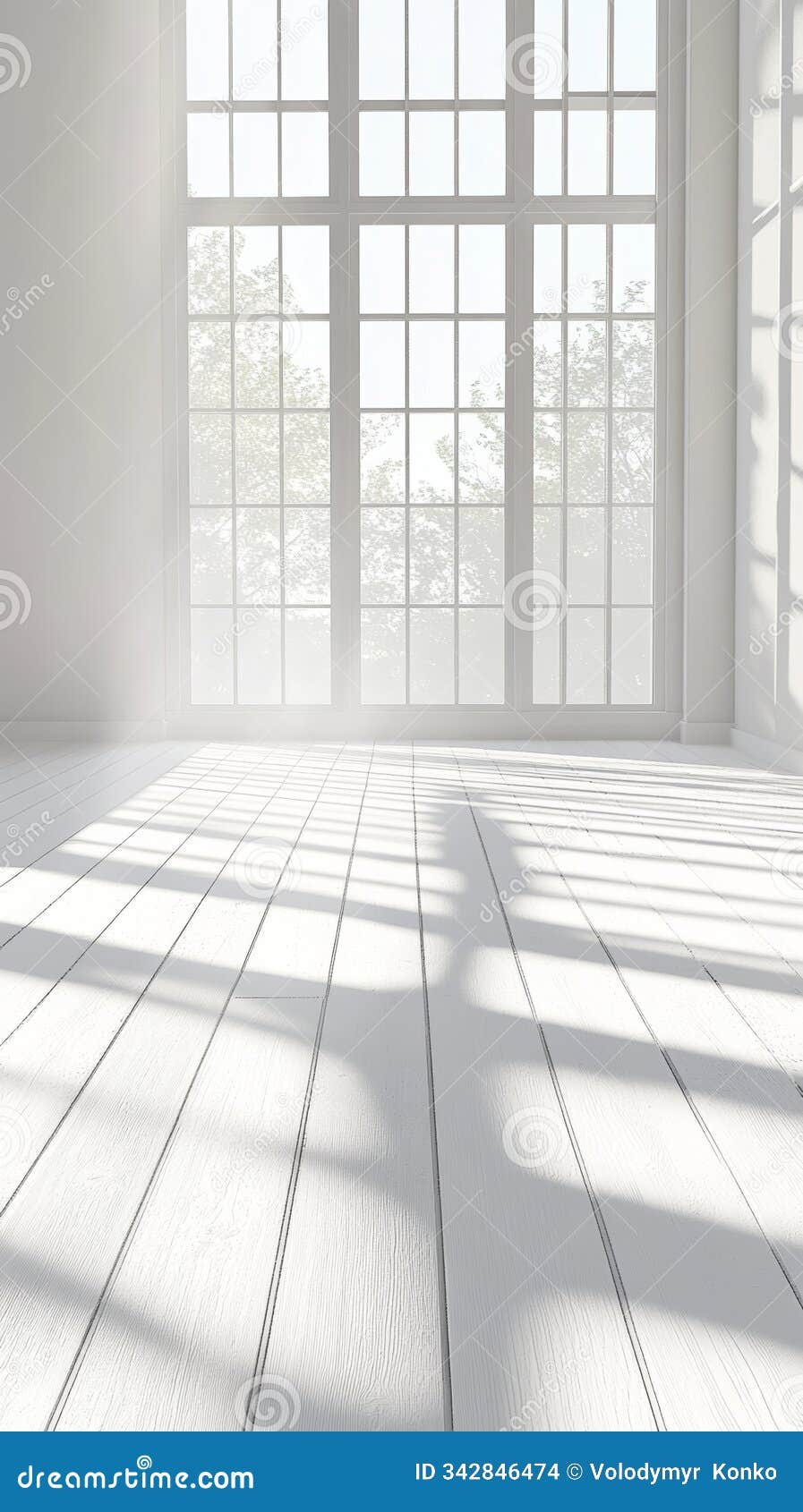 Sunlit Room with Large Window Casting Shadows, Minimalist Interior ...