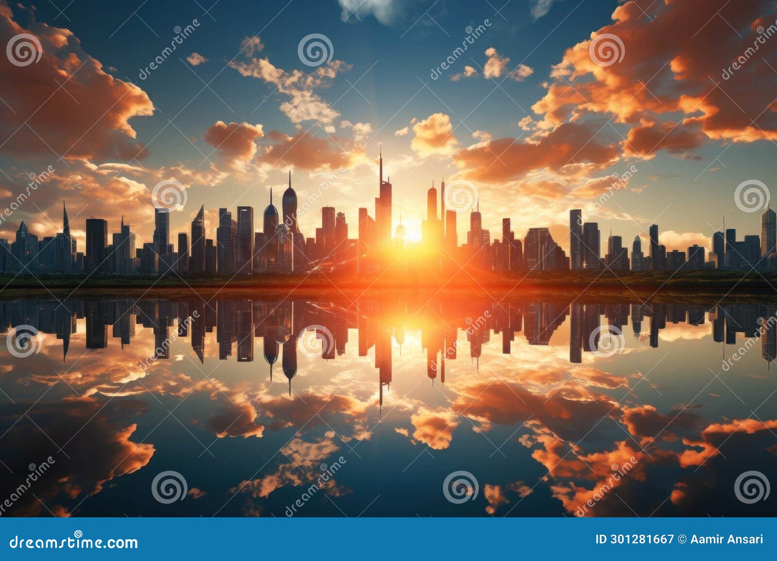 Sunlit Skyline Brightened City Structures In Daylight, Sunrise And ...