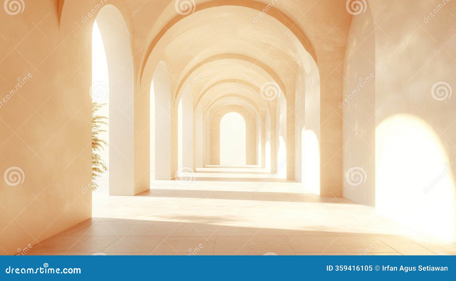 Sunlit Stone Archway Corridor: Minimalist Architectural Design Stock ...