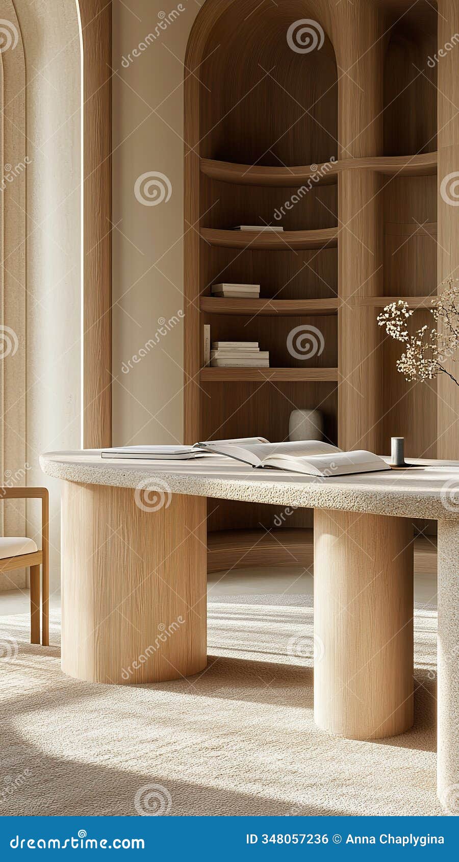 Sunlit Study Table with Open Book in Modern Minimalist Interior Stock ...