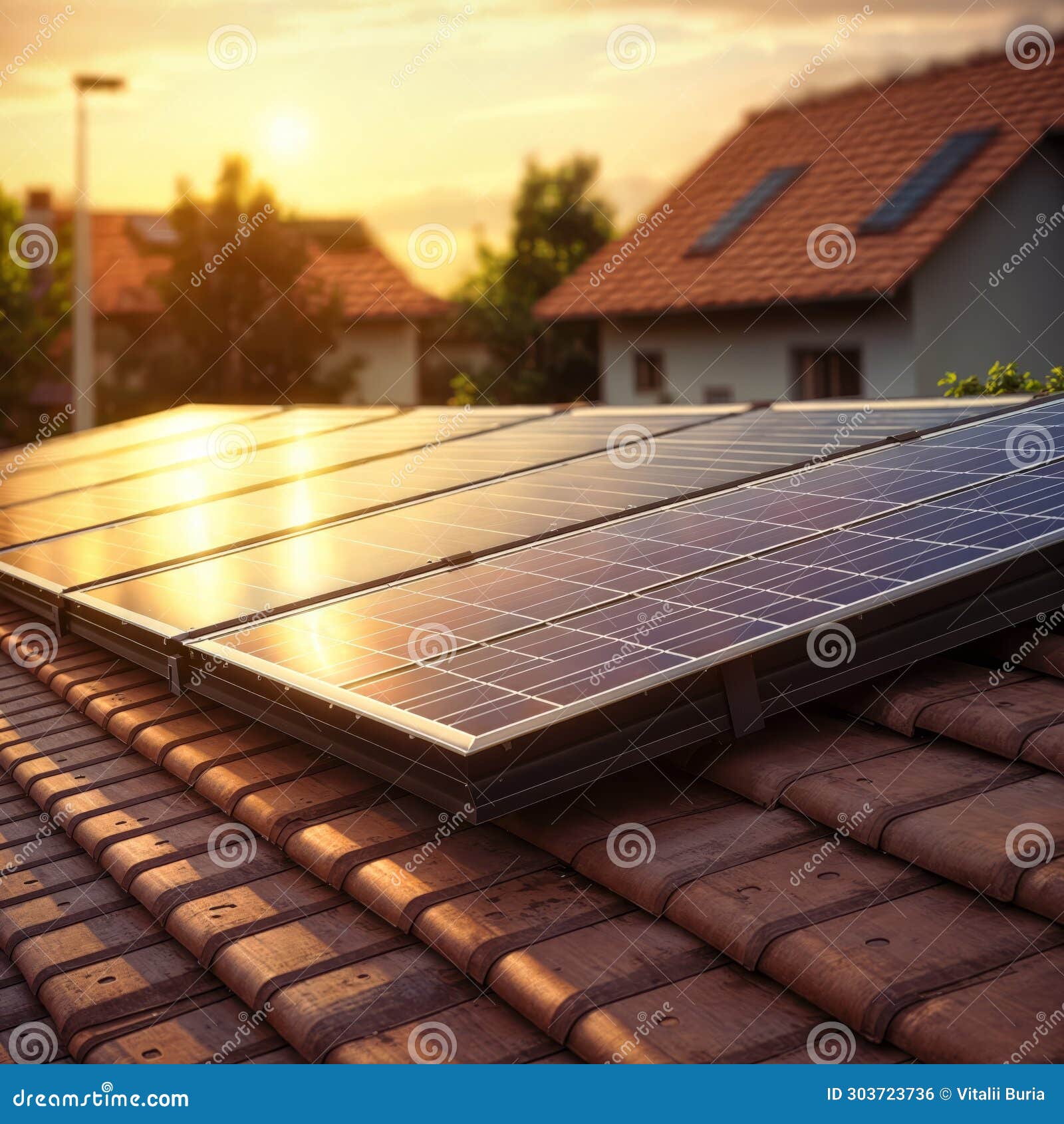 Sunlit System: Rooftop Solar Panels Illuminate, Generative Ai Stock ...
