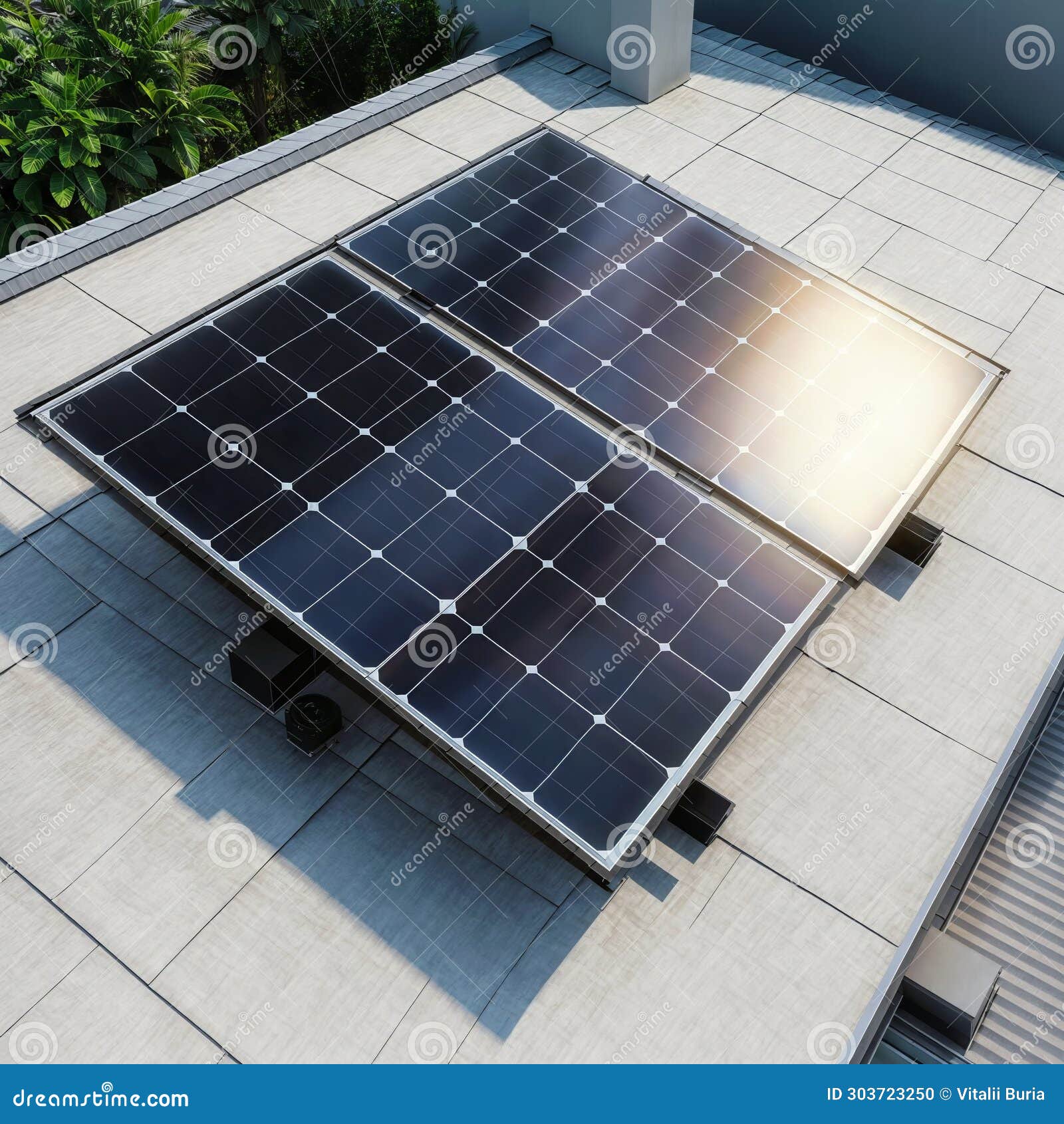 Sunlit System: Rooftop Solar Panels in Reflective Glory, Generative Ai ...