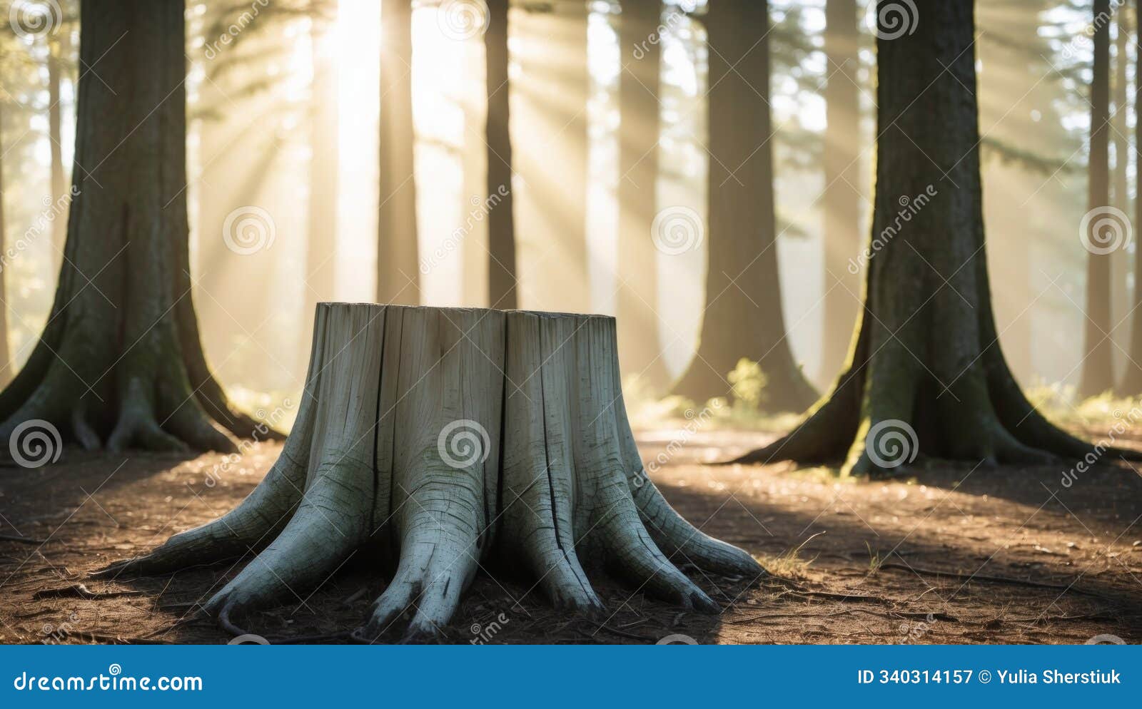 Sunlit Tree Trunk In A Dark Forest In The Flemisch Countryside Royalty ...