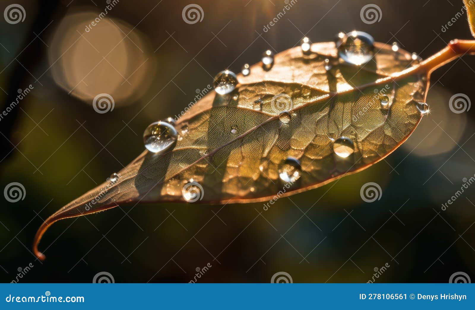 Sunlit Water Droplet on Green Leaf Shimmers in the Sun. Creating Using ...