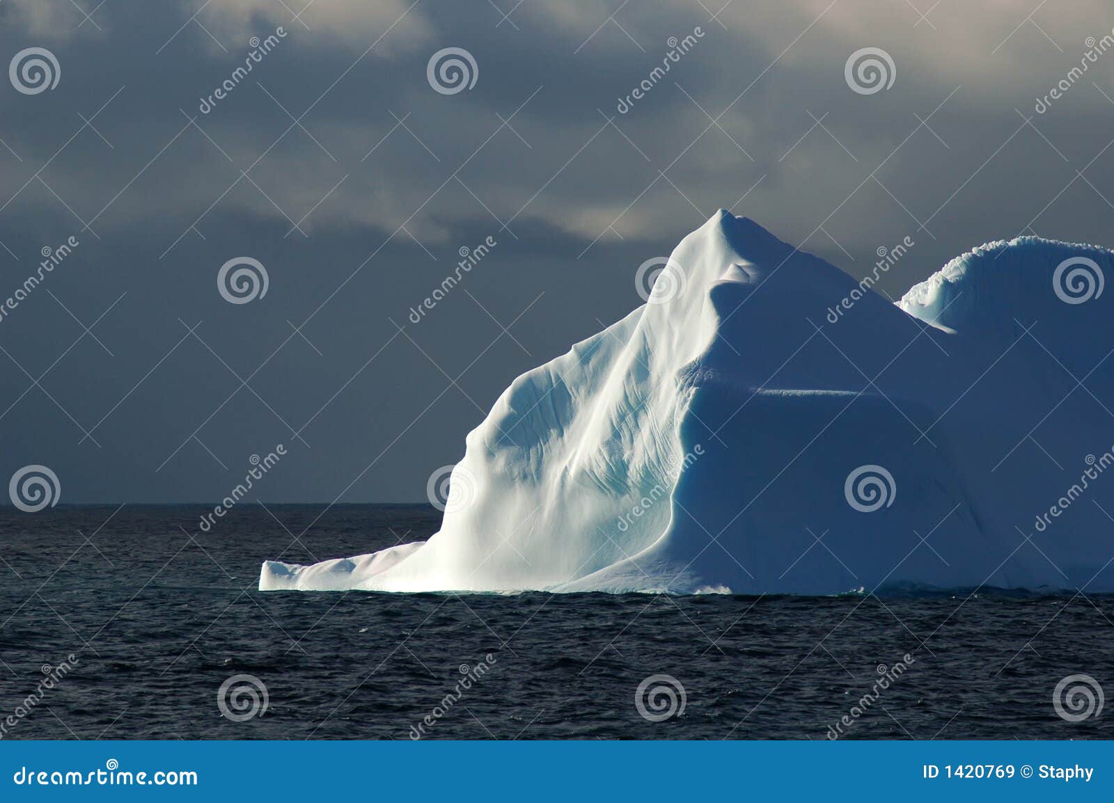 Sunlit White-blue Iceberg with Dark Sky Stock Image - Image of climate ...