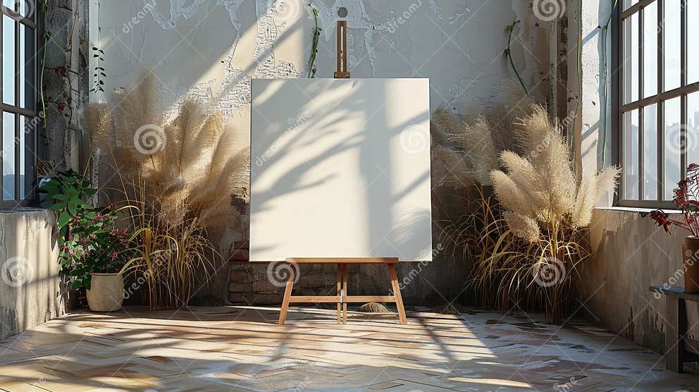 Sunny Art Studio with Blank Canvas - Generative Ai Stock Illustration ...