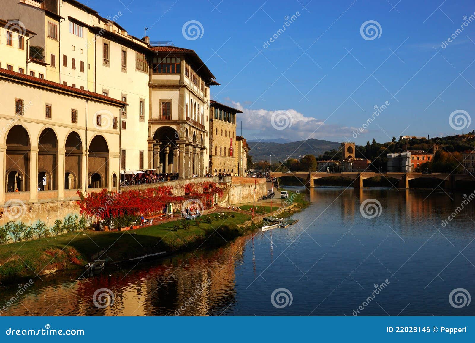 Sunny Autumn Day in Florence River with Bridge Stock Photo - Image of ...