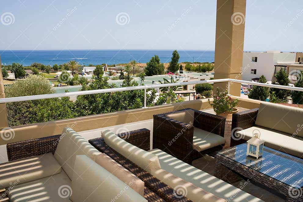 Sunny balcony over a sea stock image. Image of indoors - 12657041