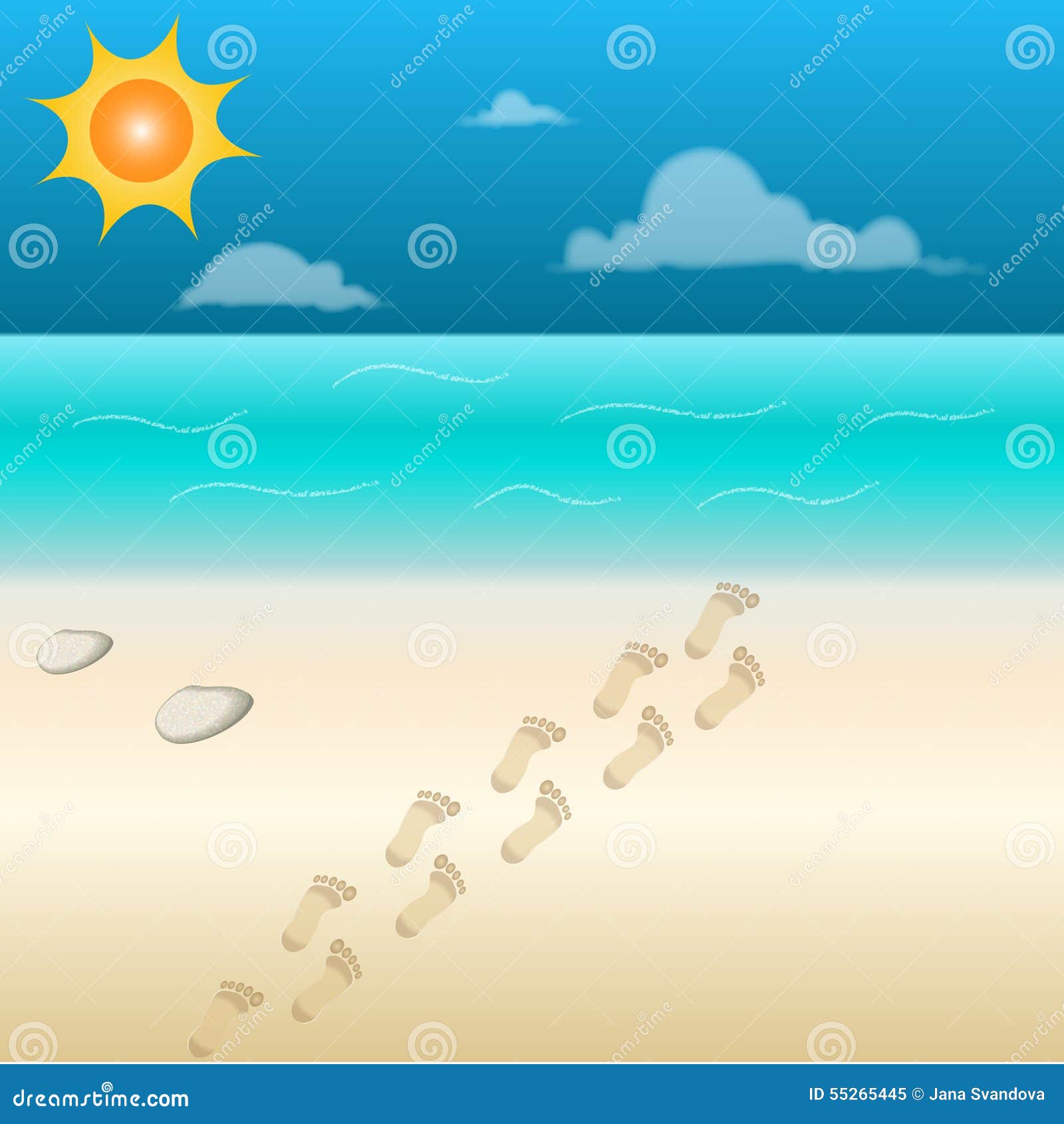 Sunny beach footprints. stock vector. Illustration of relaxing - 55265445