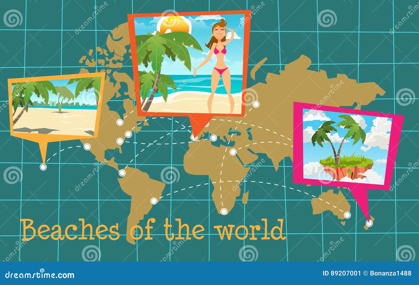 Sunny beaches on the world stock illustration. Illustration of ...