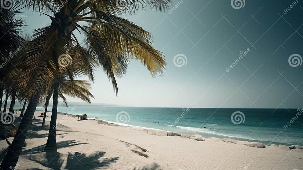 Sunny Beachscape with Tranquil Waves Stock Illustration - Illustration ...