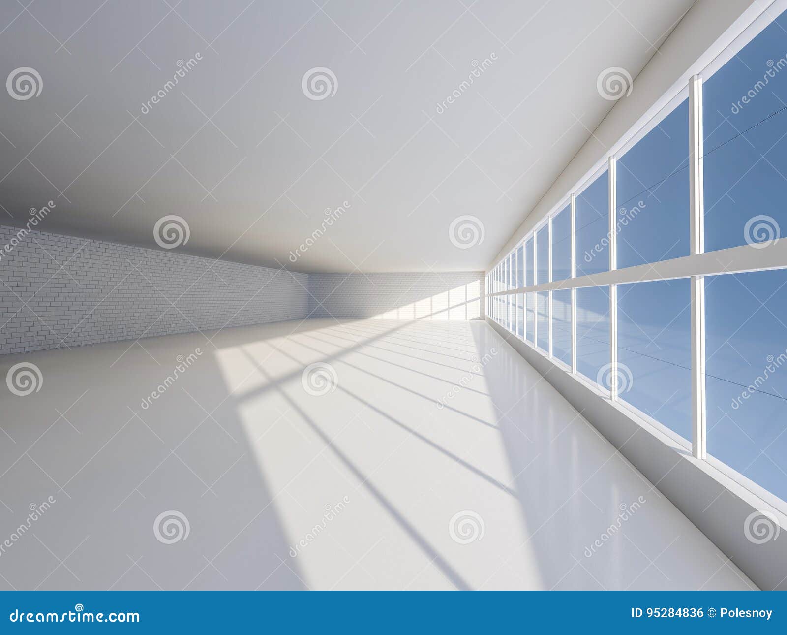 Sunny Big Open Area with Windows. 3D. Stock Illustration - Illustration ...