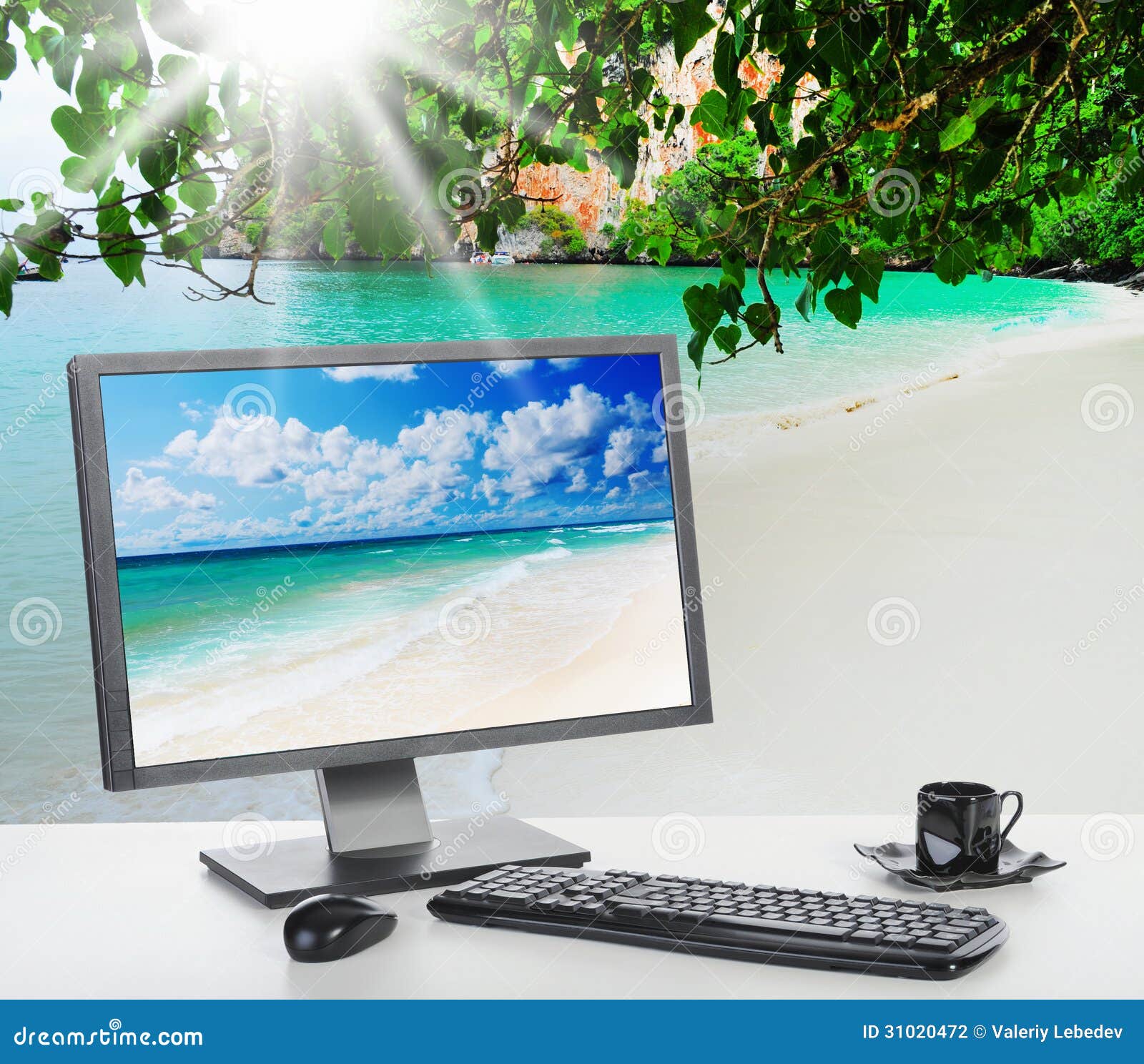 Sunny Bright Office on the Beach Stock Photo - Image of relaxation ...
