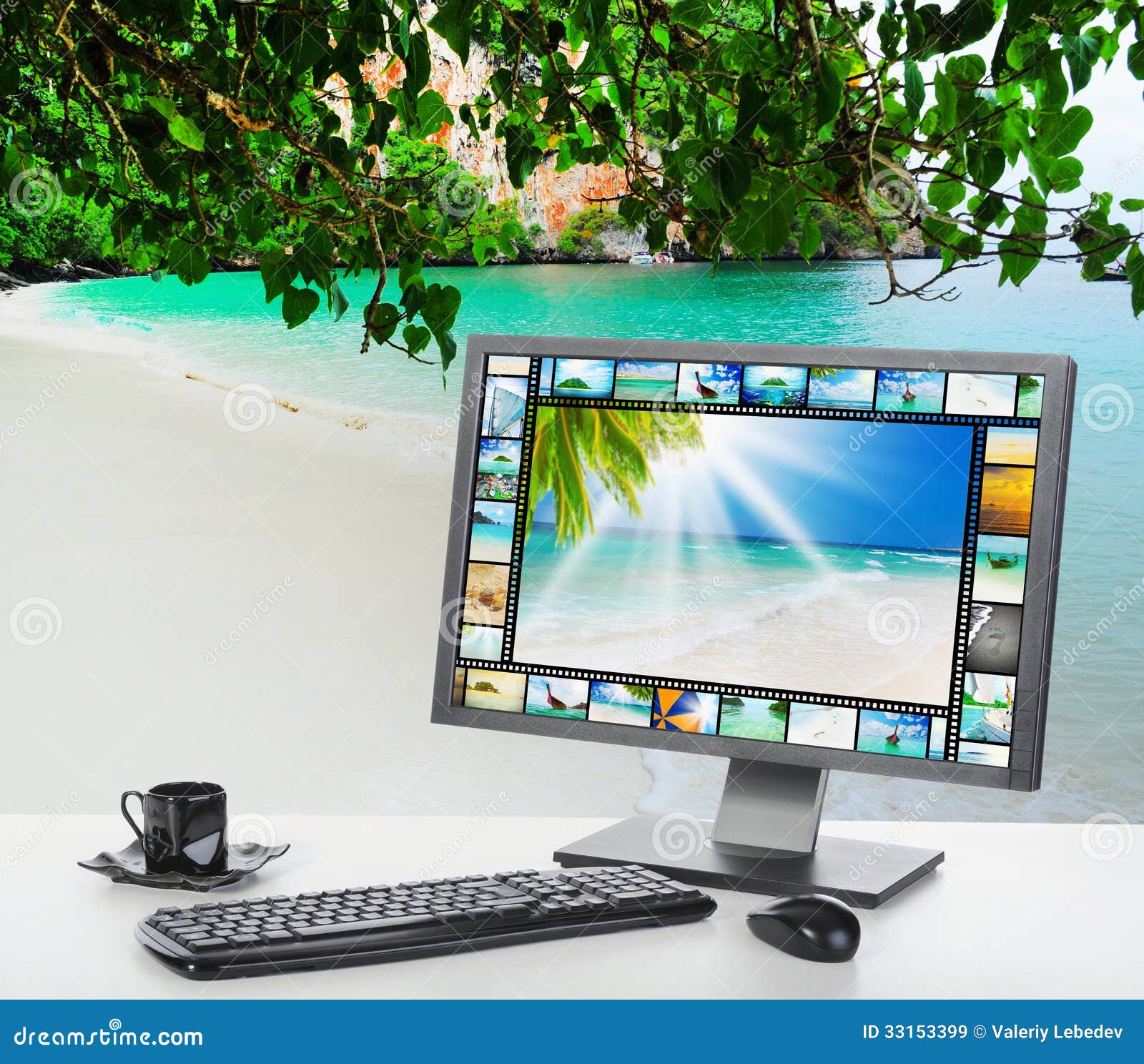 Sunny Bright Office on the Beach Stock Image - Image of lifestyle ...