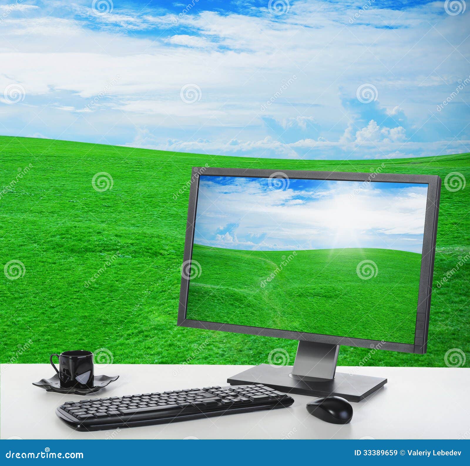 Sunny bright office stock image. Image of desktop, field - 33389659