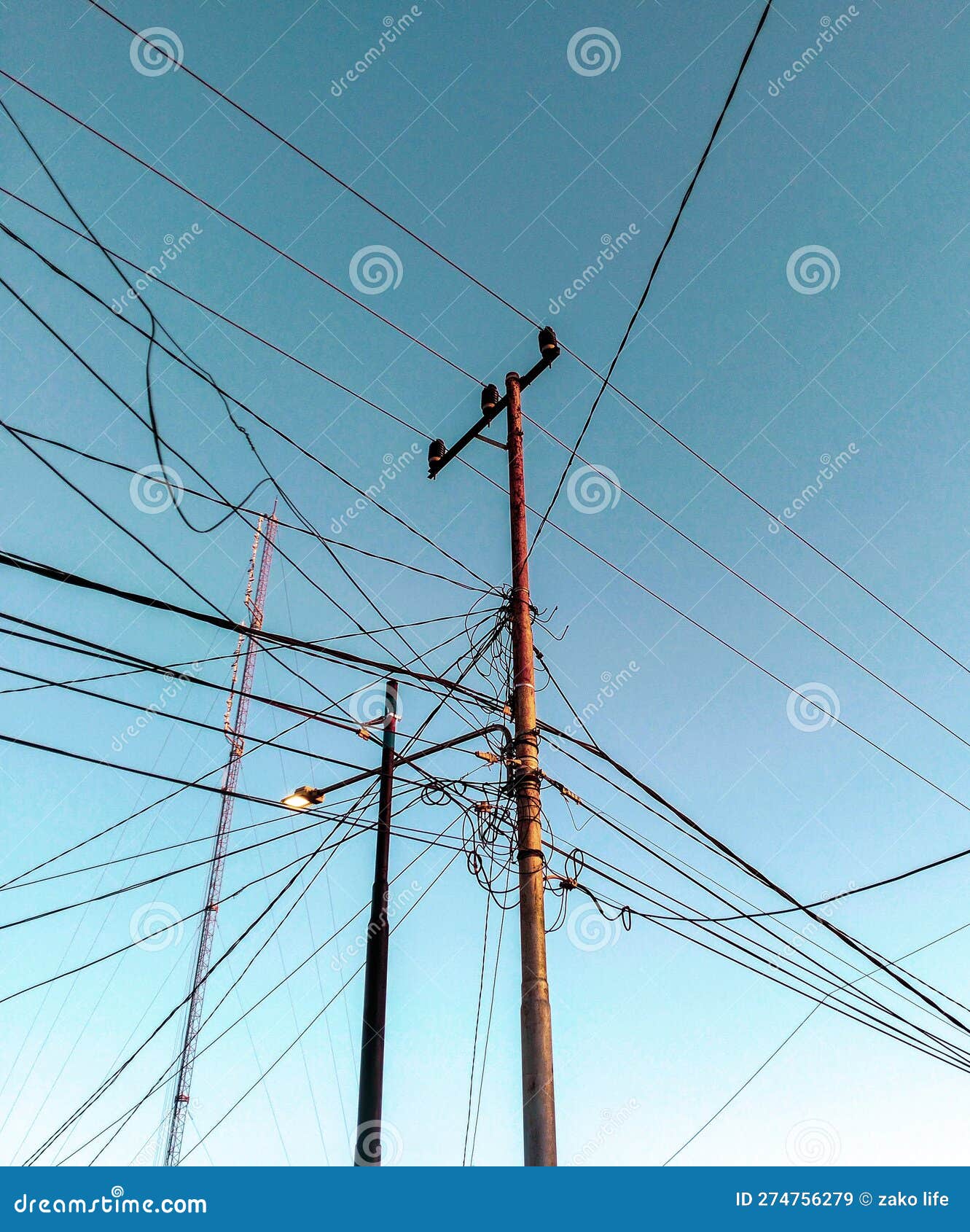 Sunny City Electric Cable Pole Stock Image - Image of sunny, city ...