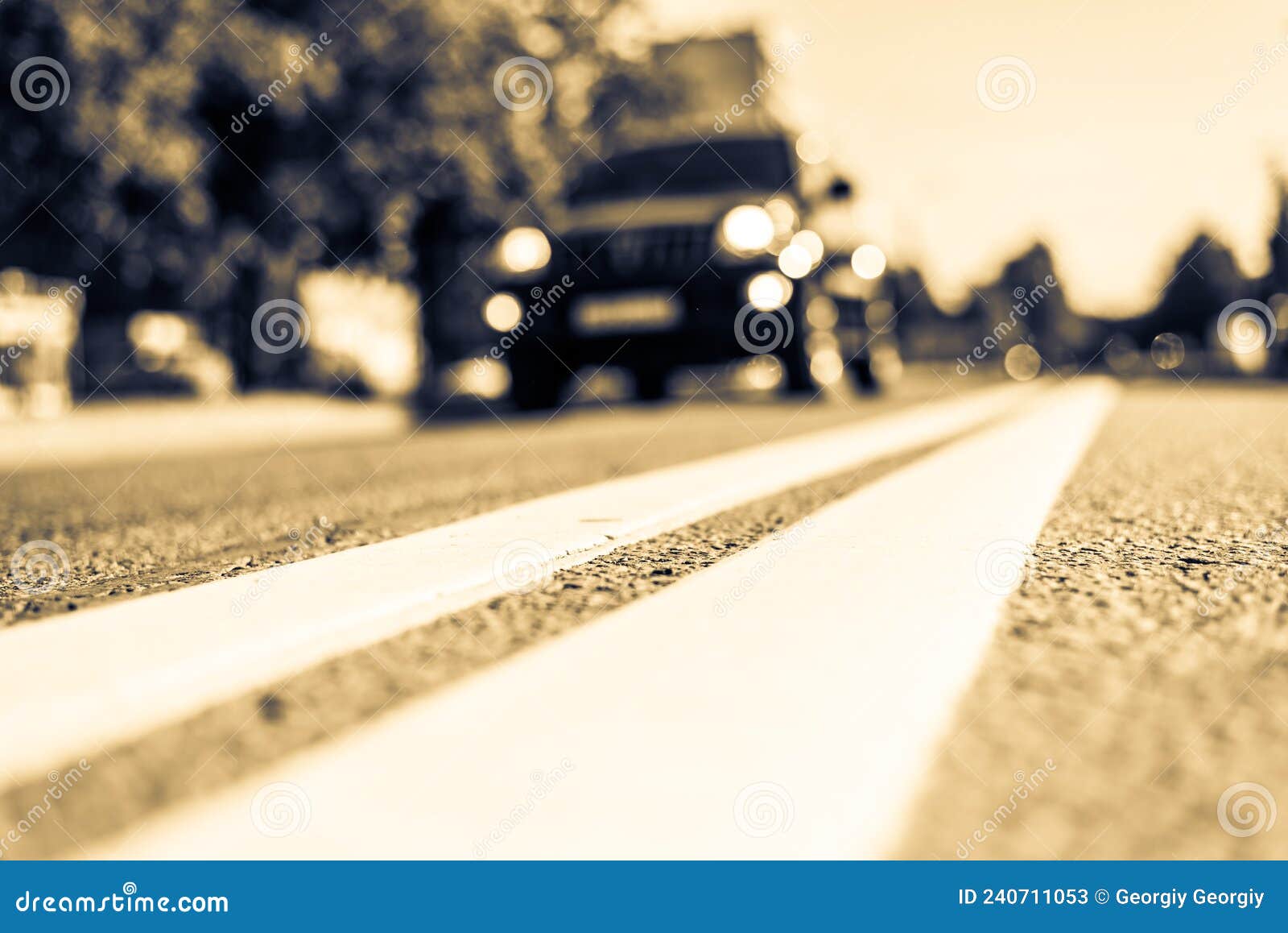 Sunny Day in a City, View of the Approaching Car Stock Image - Image of ...