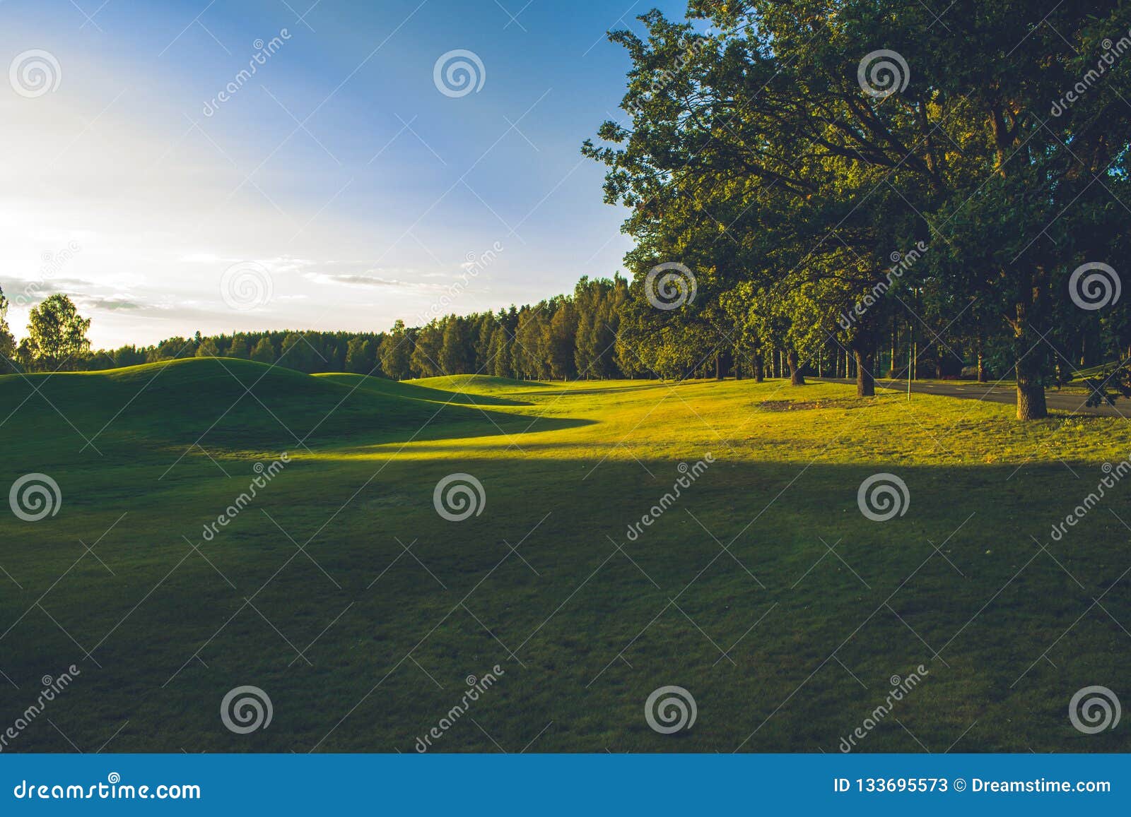 Sunny day at golf course stock image. Image of green - 133695573