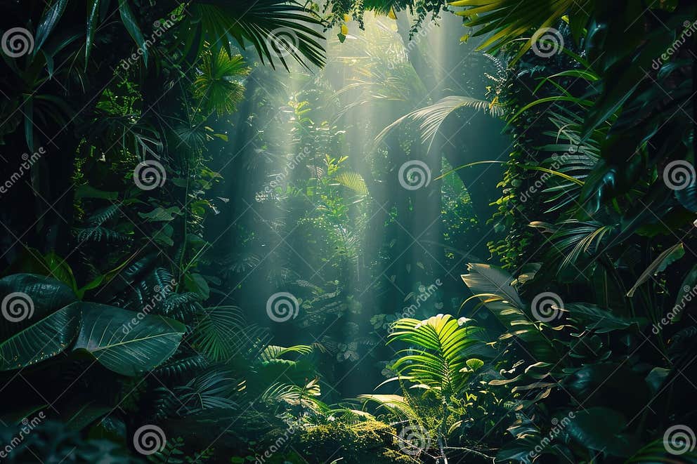 A Sunny Day in the Jungle with Sunlight Filtering through the Trees ...