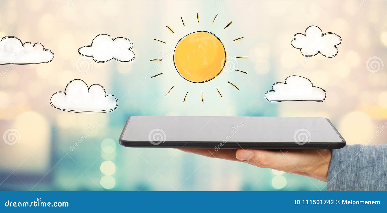 Sunny Day with Man Holding a Tablet Stock Photo - Image of renewable ...