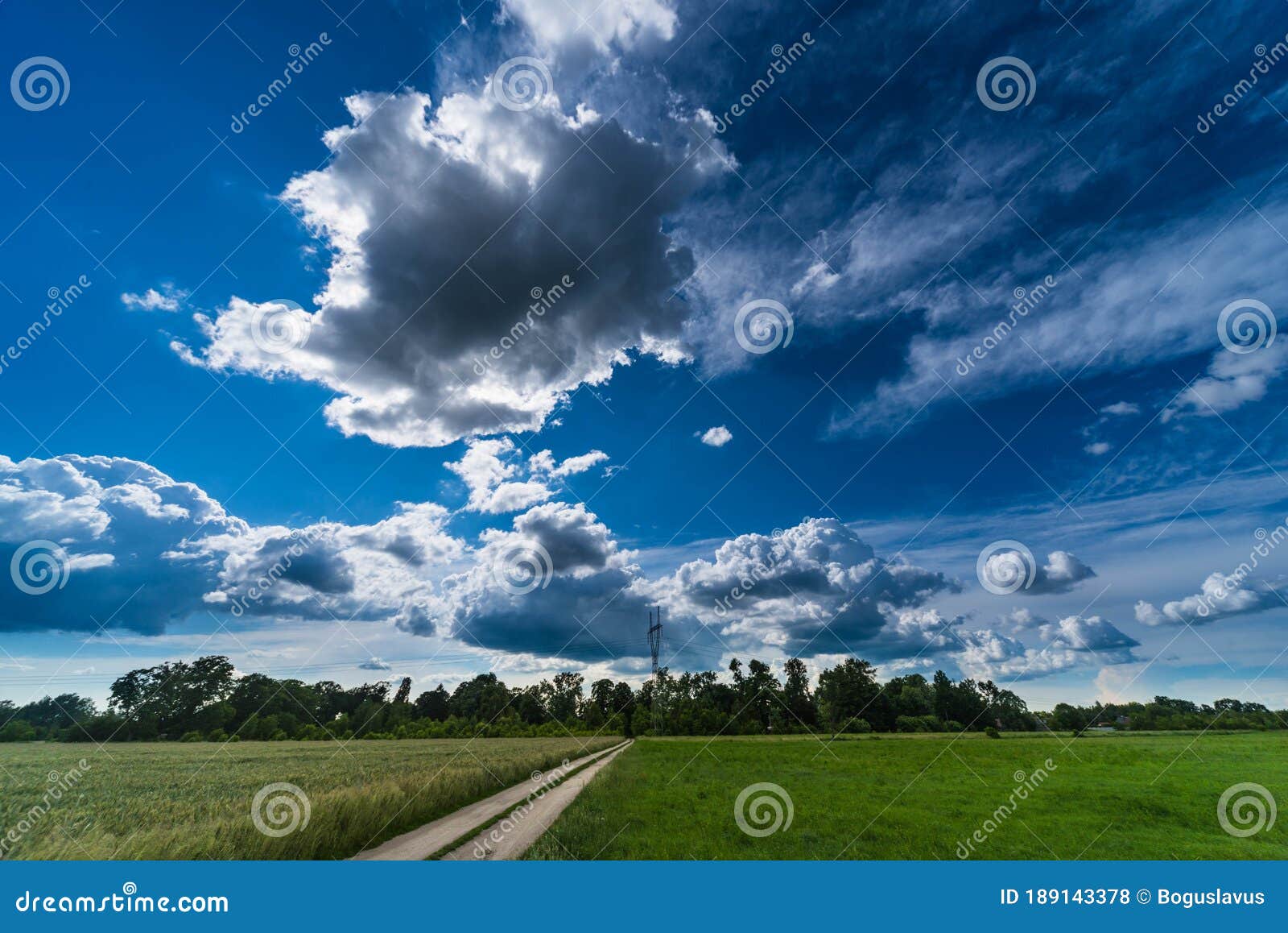 Blue Sky Partly Cloudy Over the Vast Plain. Stock Photo - Image of ...