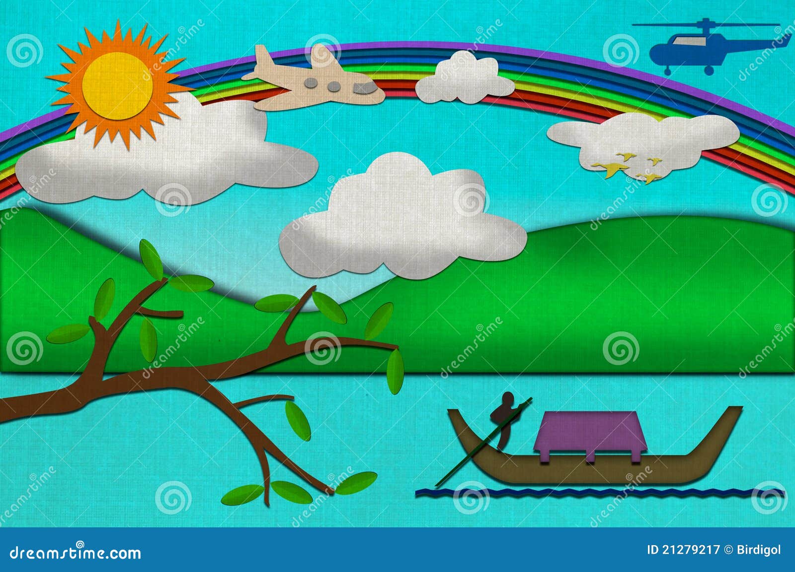 Sunny Day from Recycled Paper Craft Stock Illustration - Illustration ...