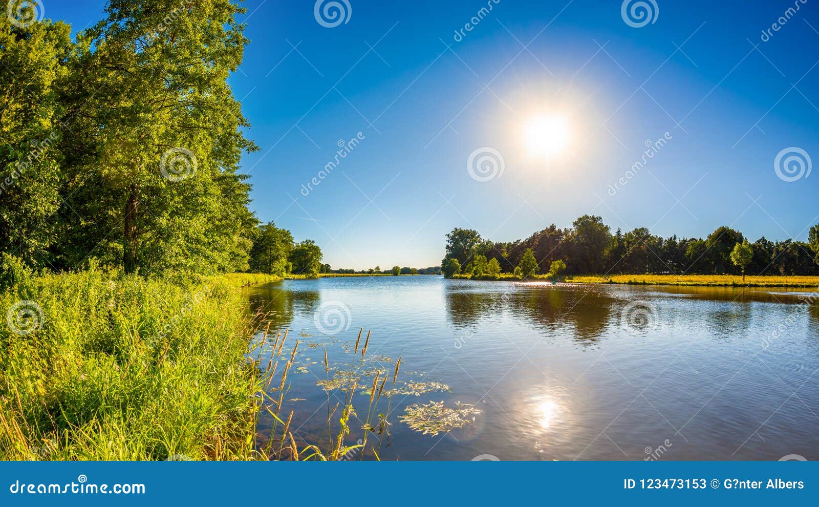 Sunny day at the river stock image. Image of lower, saxony - 123473153