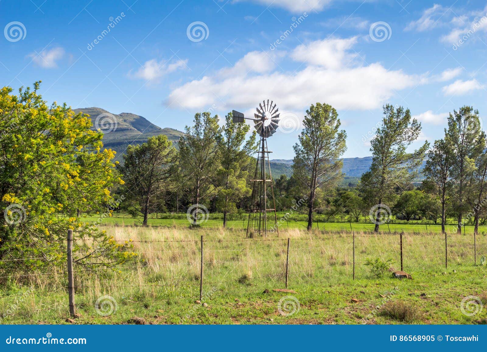 Sunny Farm Field with Wind Pump Stock Image - Image of pump, rustic ...