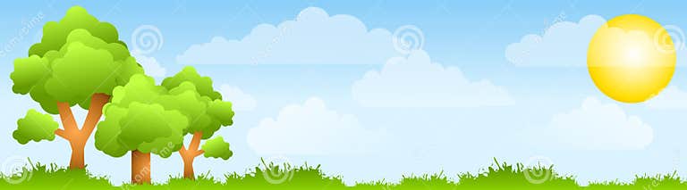 Sunny Field Trees and Sun Banner Stock Illustration - Illustration of ...