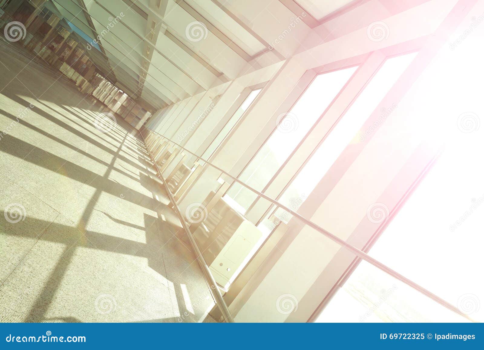 Sunny on Glass Office Building Interior Corridor Stock Image - Image of ...
