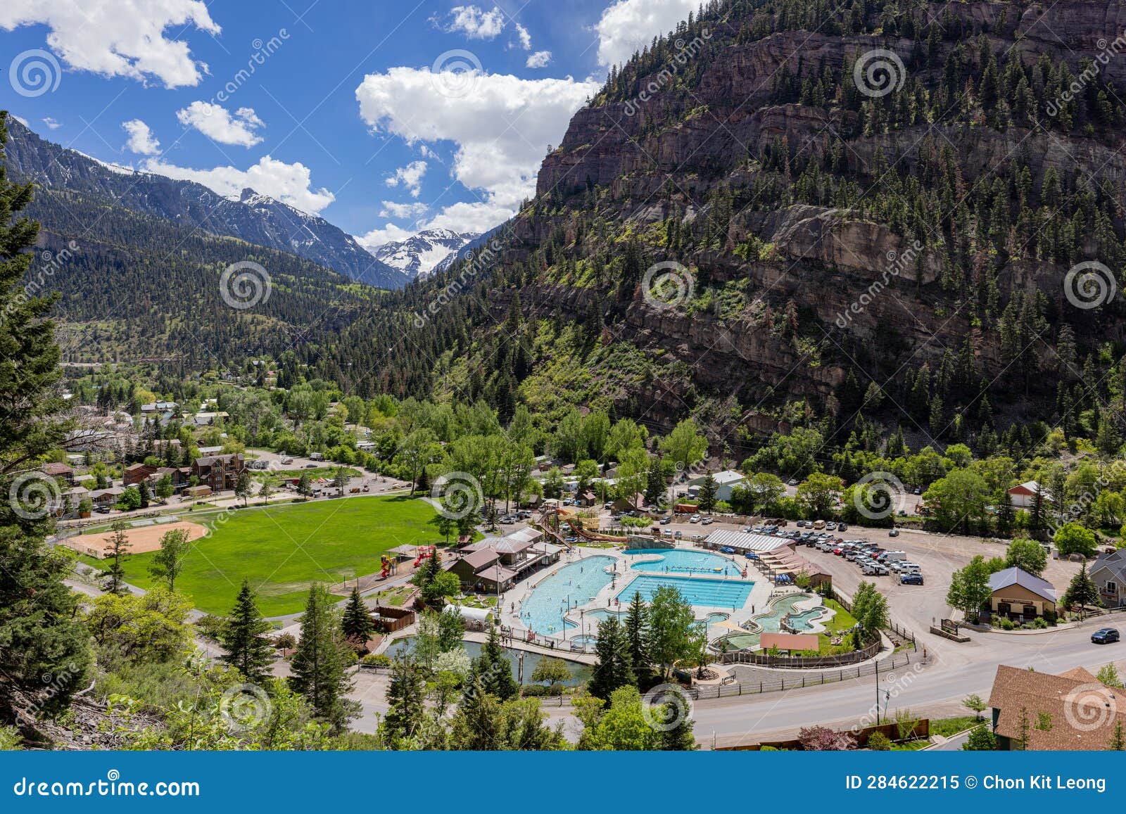 Sunny High Angle View of the Ouray Town Stock Image - Image of pool ...