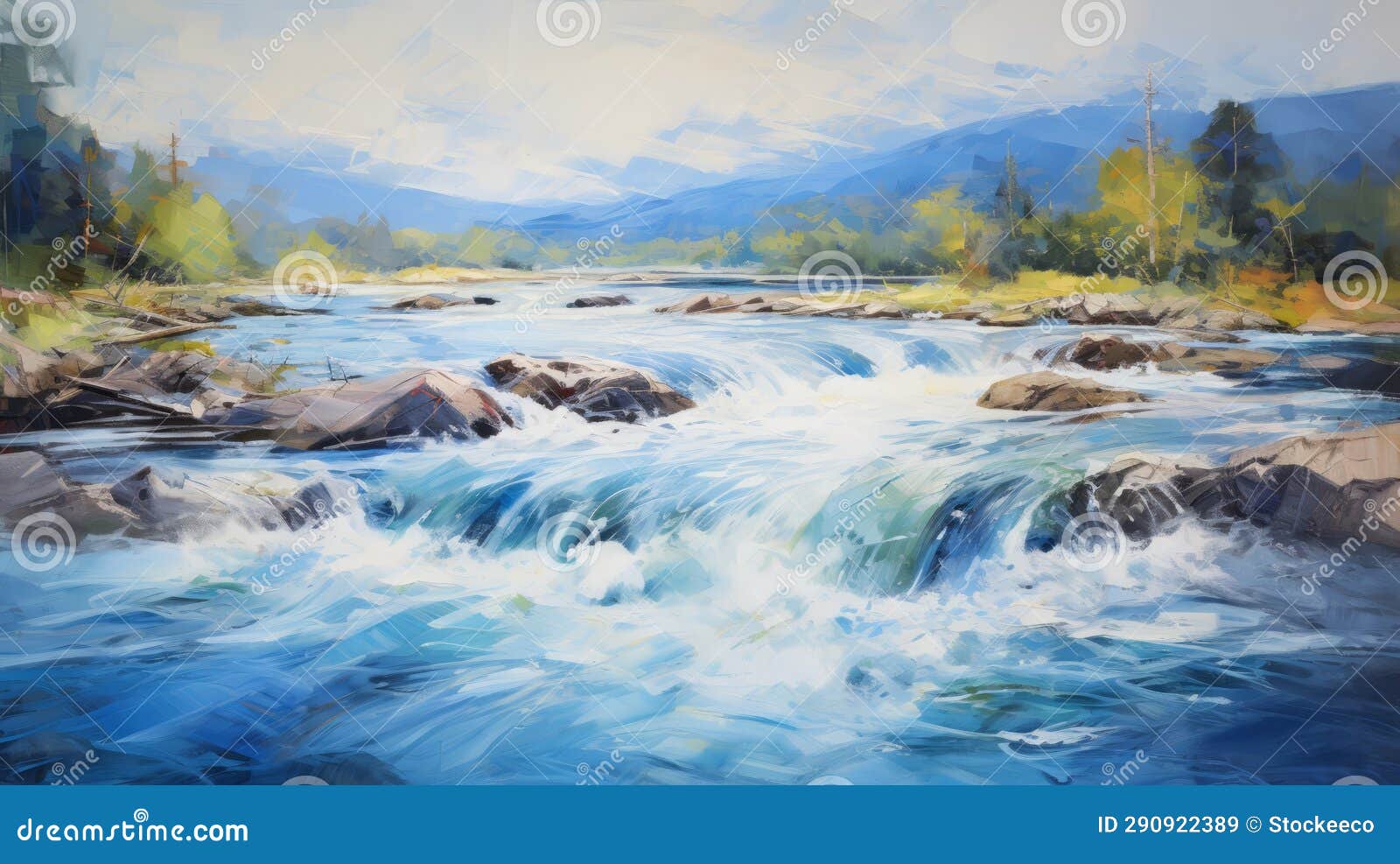 Sunny Impressionism: Lively River Rushing through Mountain Rocks Stock ...