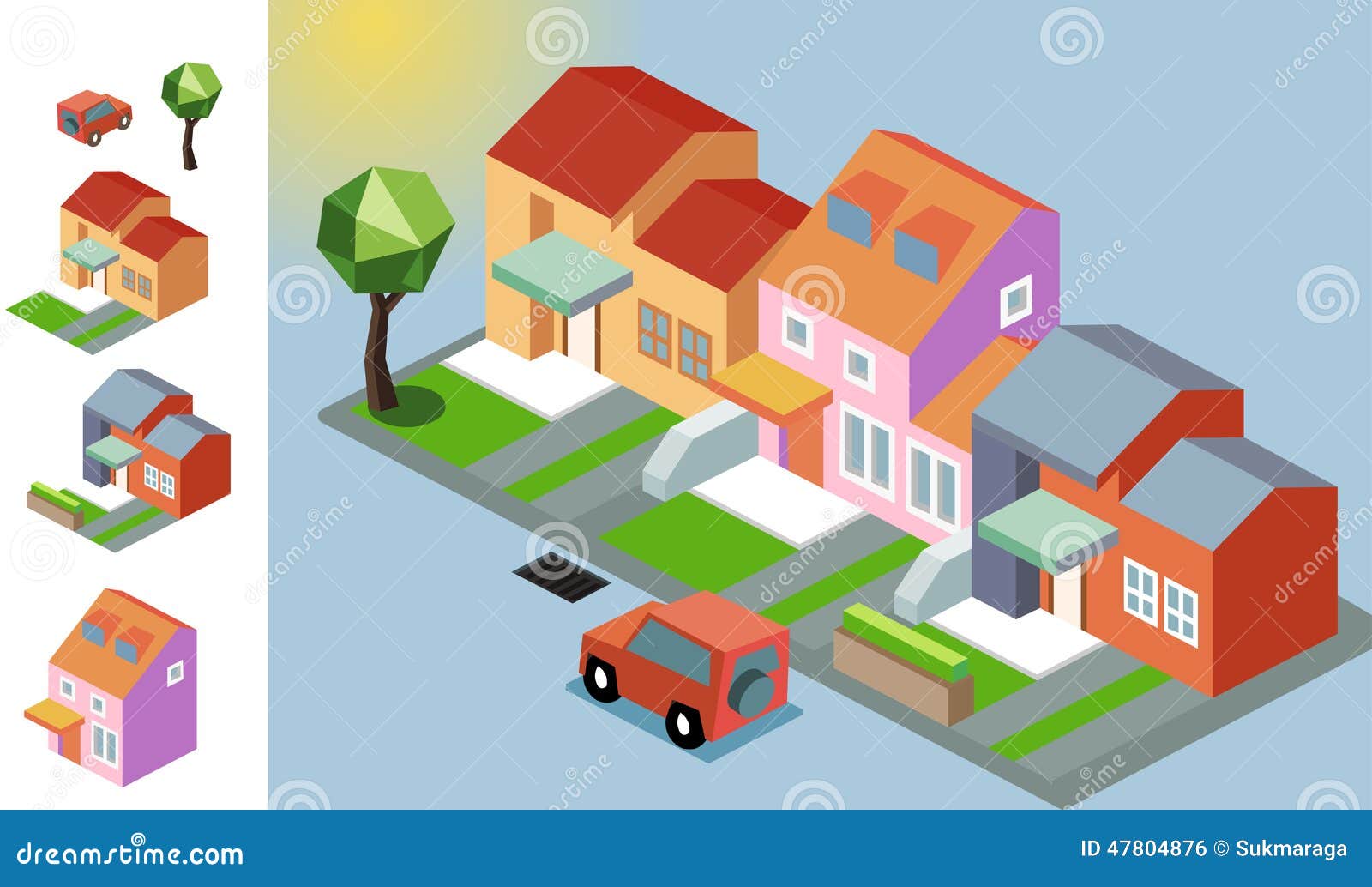 Sunny Isometric Environment Stock Illustration - Illustration of home ...