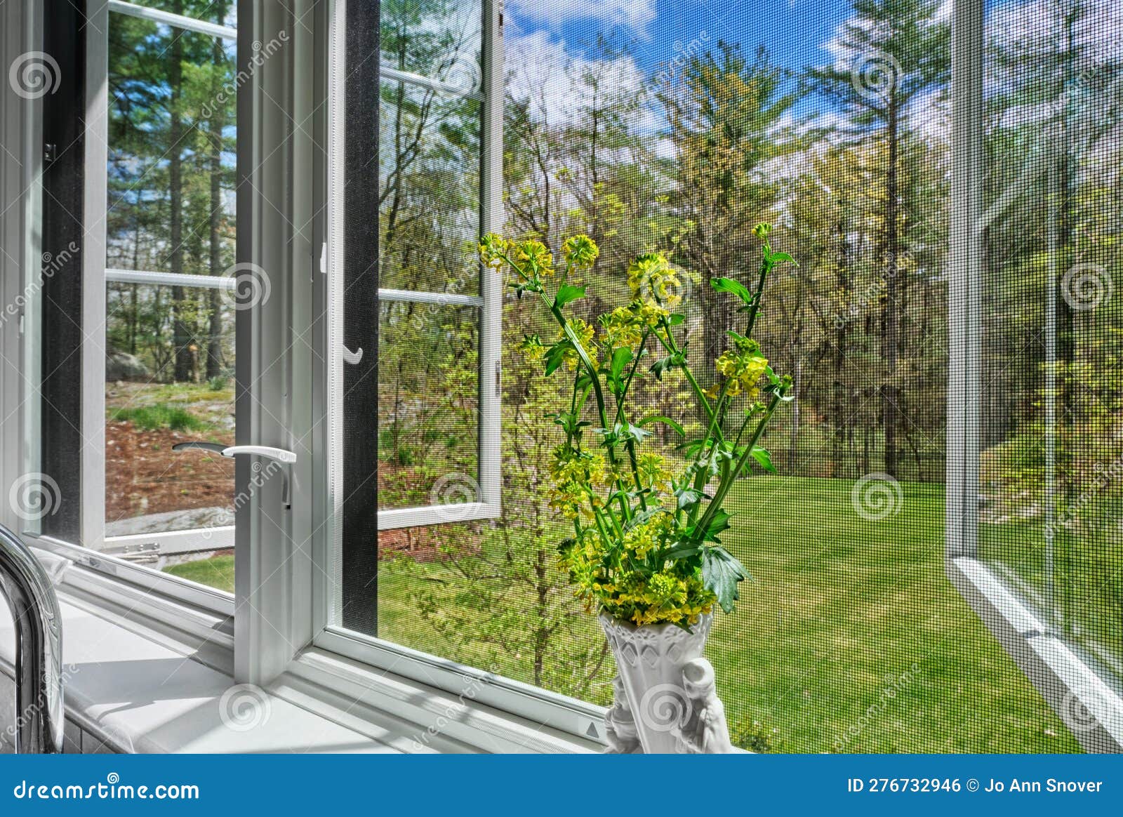 Sunny kitchen windowsill stock photo. Image of spring - 276732946
